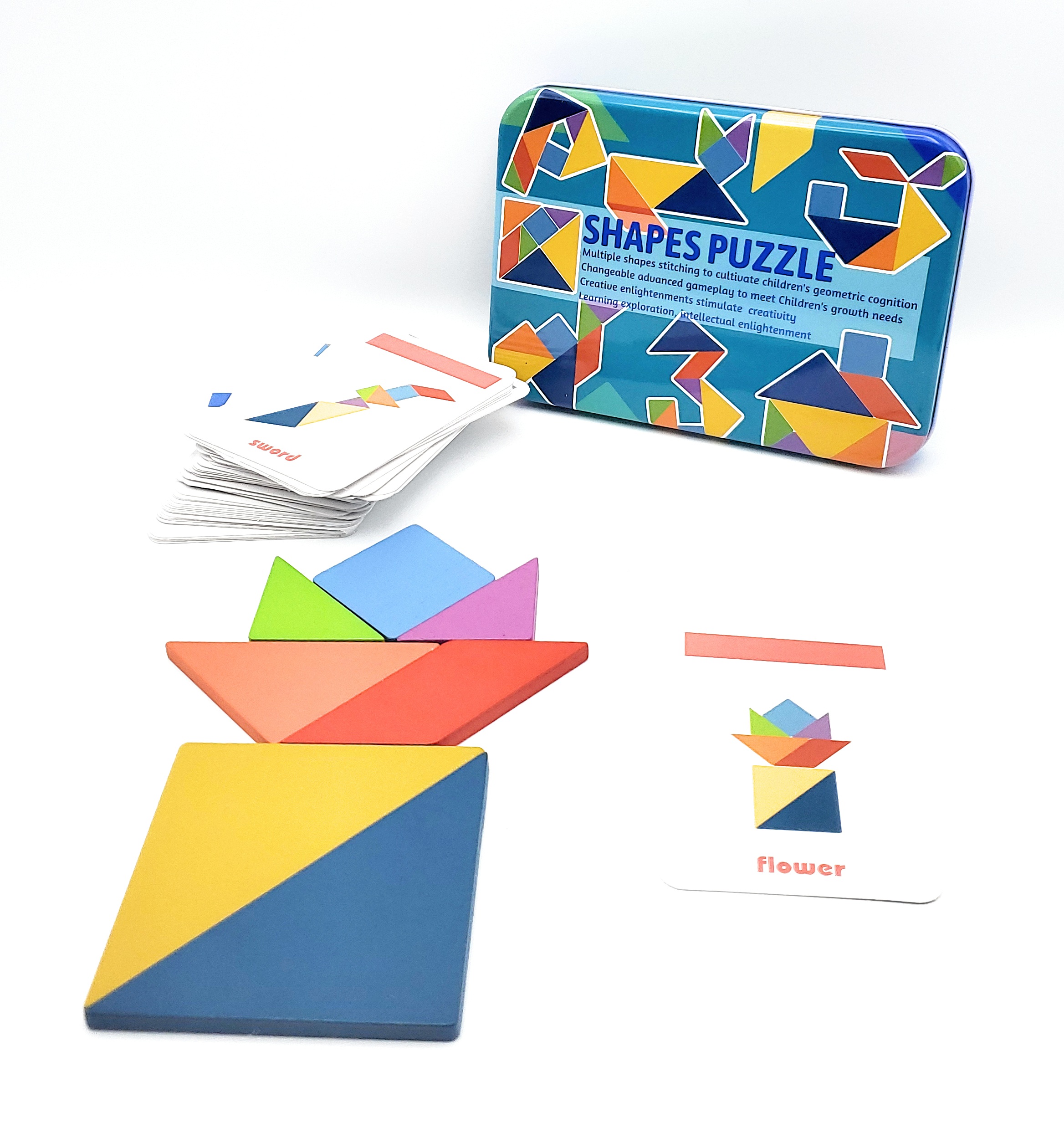 TGrand Wooden Pattern Blocks Shapes Puzzle Educational Toys for ...