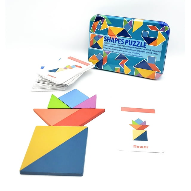 TGrand Wooden Pattern Blocks Shapes Puzzle Educational Toys for ...