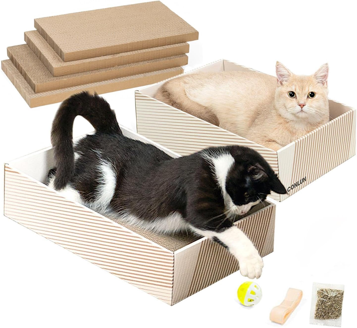 THBN Conlun Cat Scratcher Box with Heavy-Duty Double-Sided Cardboard ...