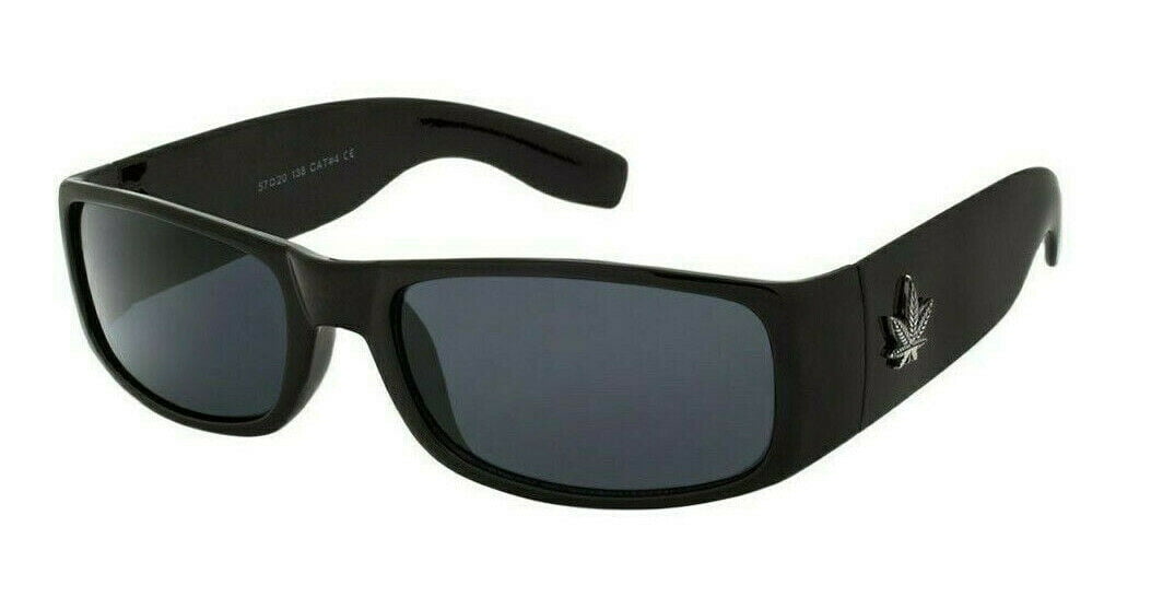 THC Slim Rectangular Marijuana Weed Leaf Badge Wrap Around Sunglasses ...