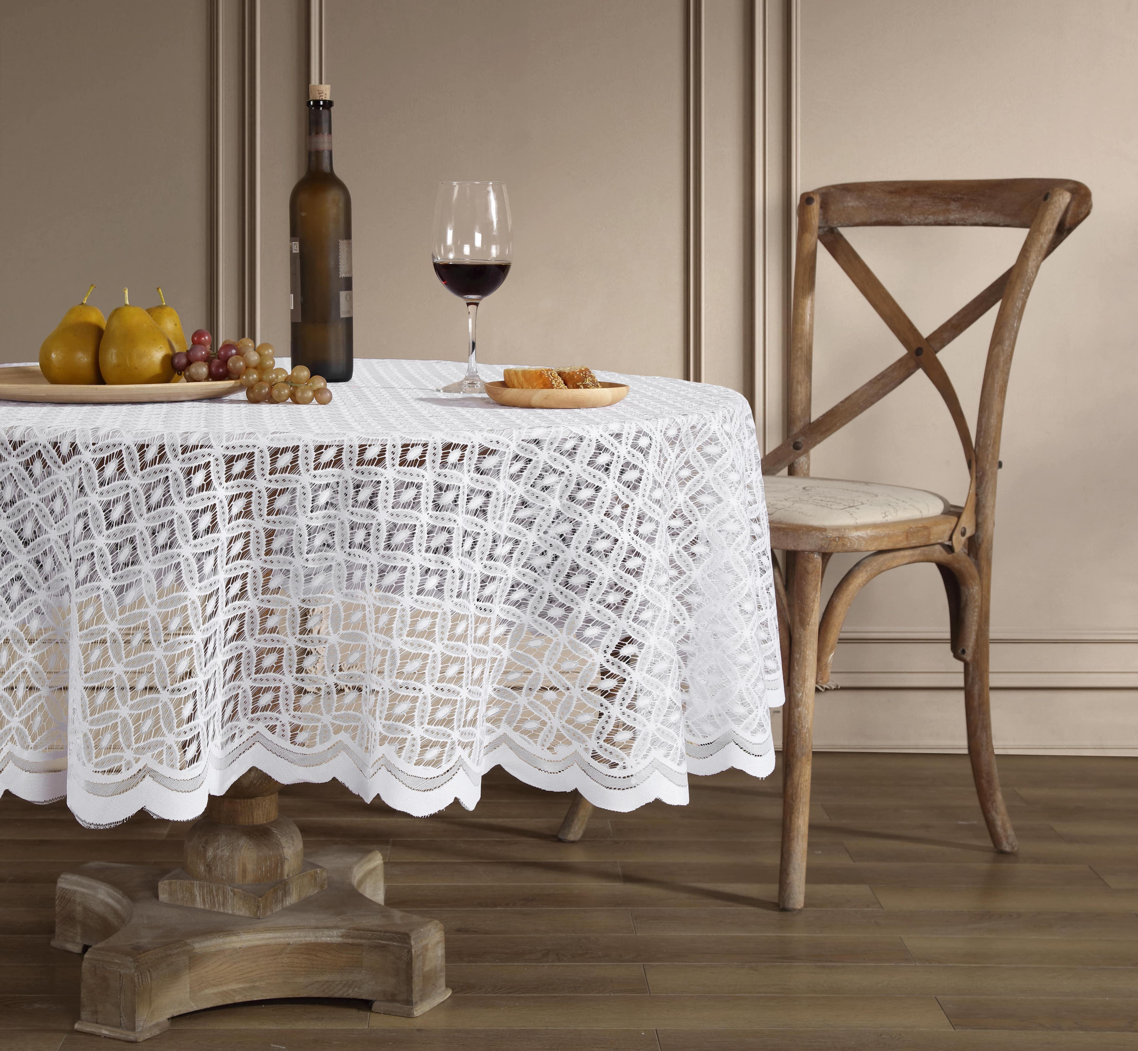 THD Aileen Lace Fabric Tablecloth for Dining, Round Tables, Wrinkle ...
