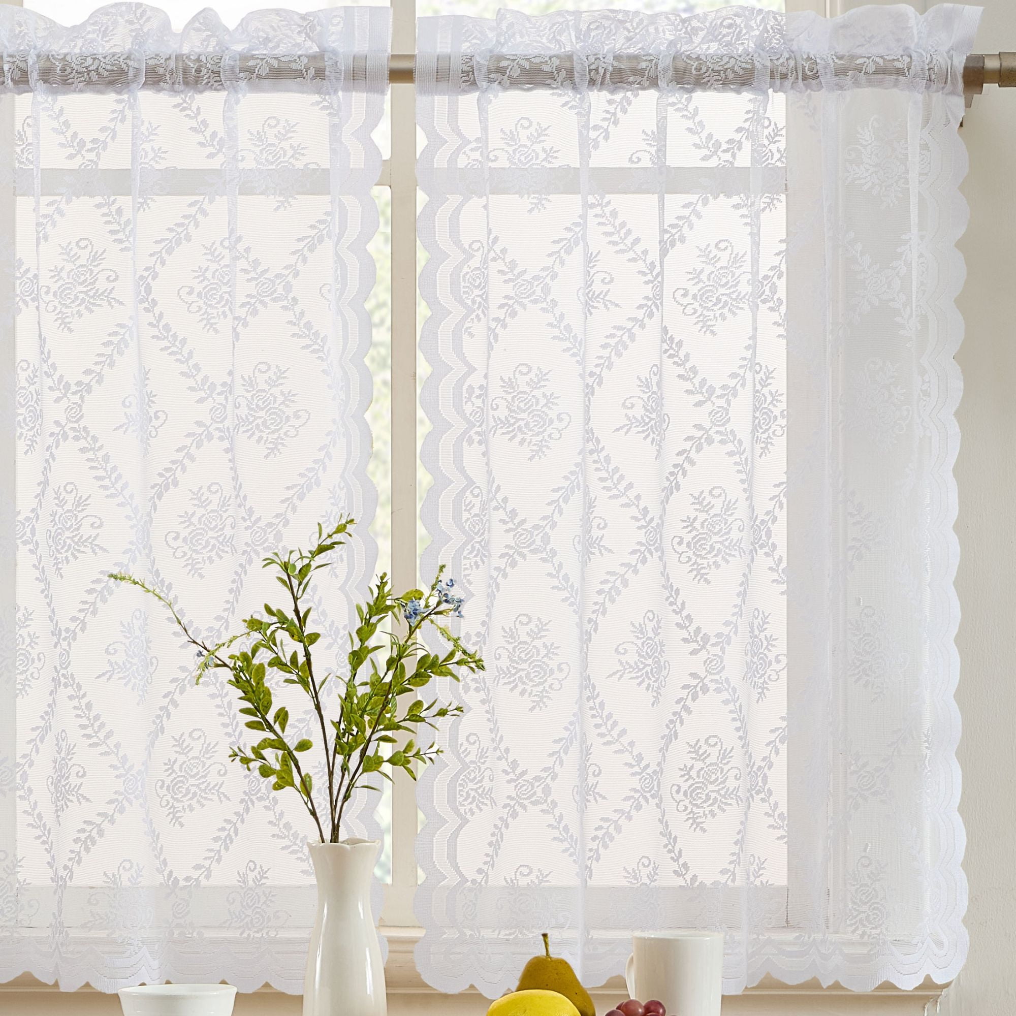 THD Bella Floral Sheer Rod Pocket Kitchen Cafe Tier Panels 28 inches ...