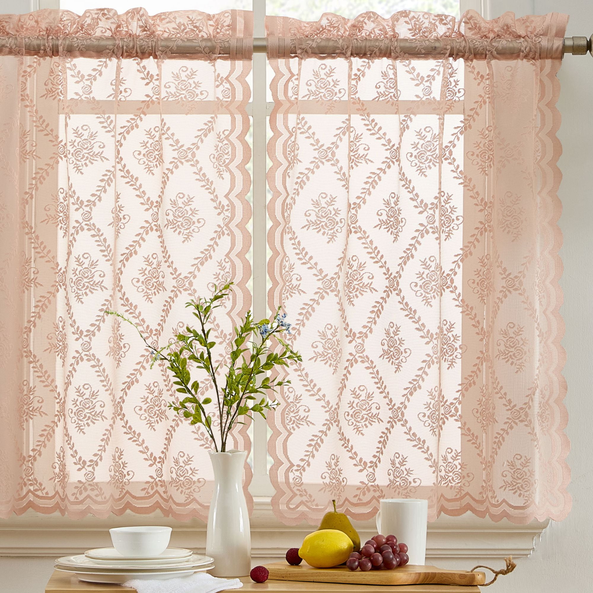 THD Bella Floral Sheer Rod Pocket Kitchen Cafe Tier Panels 28 inches ...