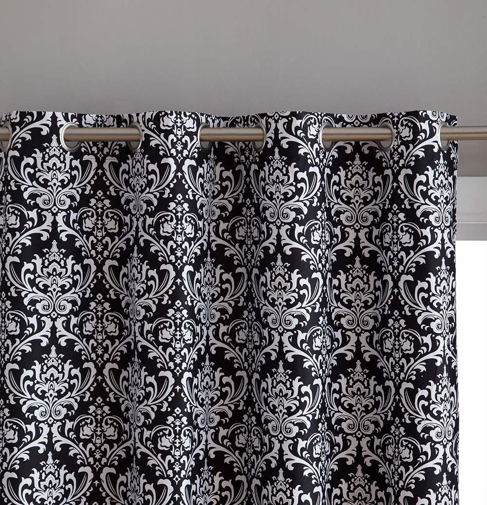 THD Damask Print 100% Full Blackout Grommet Window Curtain Panels Noise Reduction, Room ...
