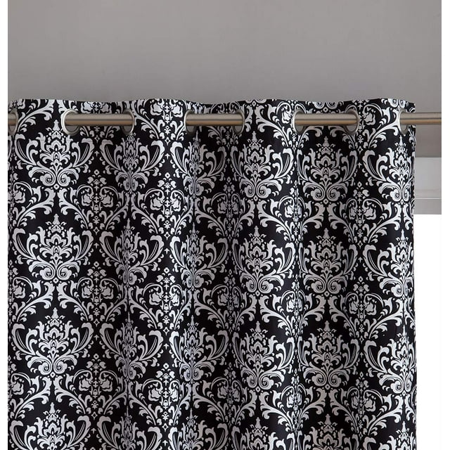 THD Damask Print 100% Full Blackout Grommet Window Curtain Panels Noise Reduction, Room ...