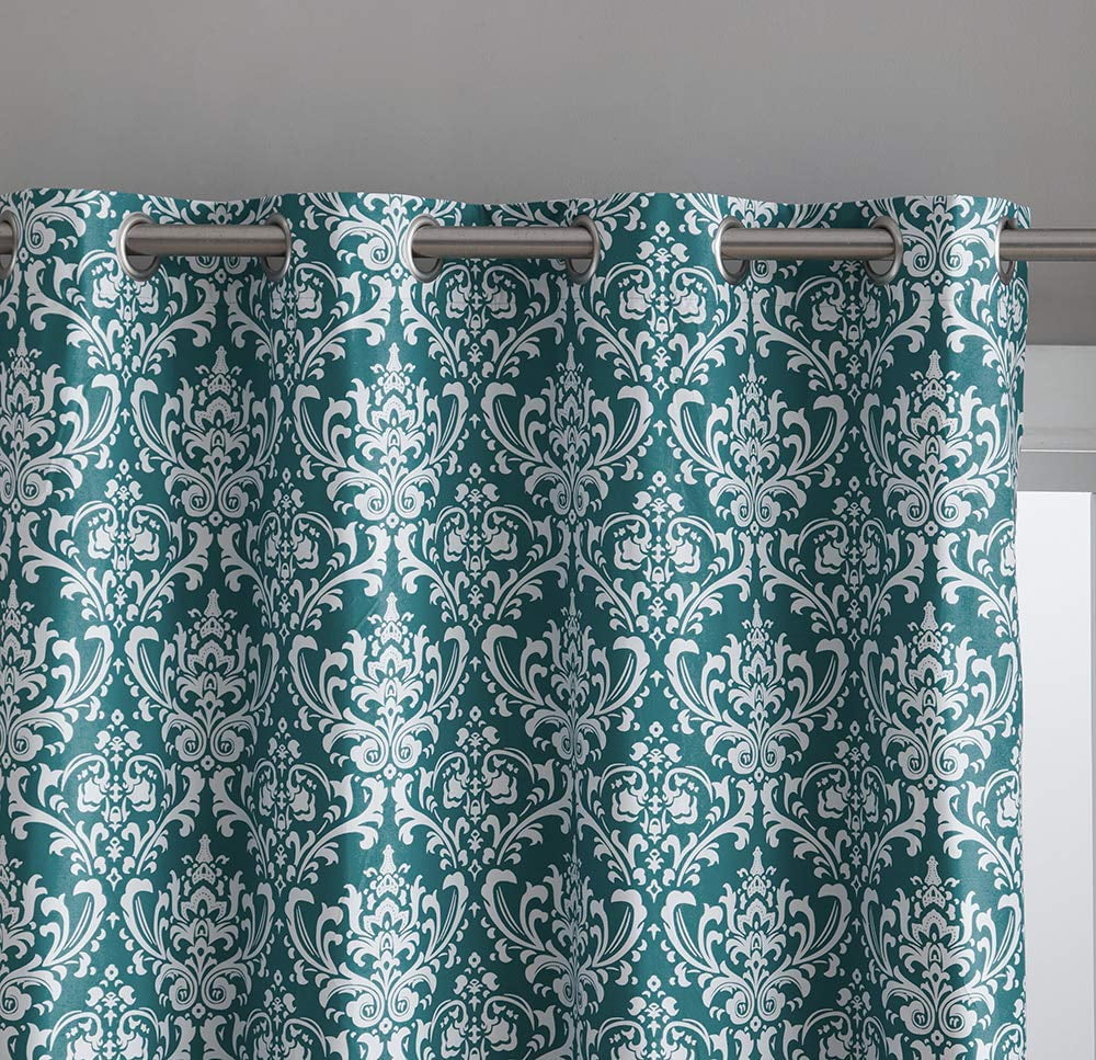 THD Damask Print 100% Full Blackout Grommet Window Curtain Panels Noise Reduction, Room ...