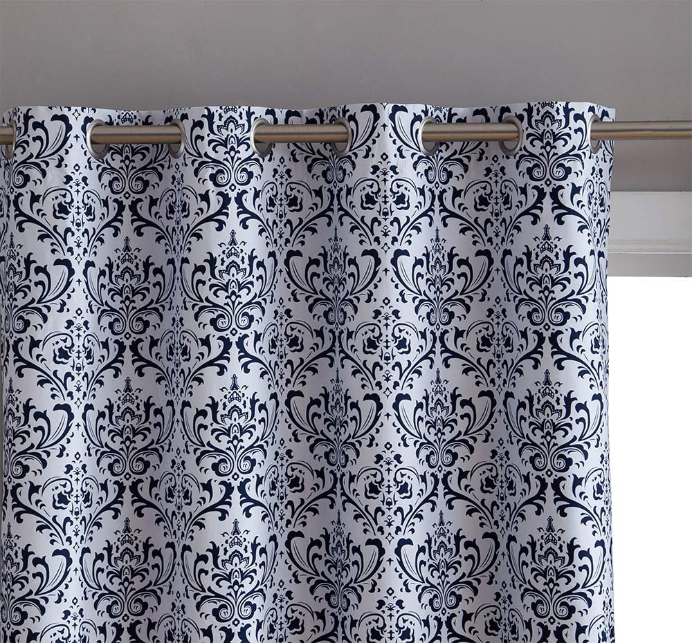 THD Damask Print 100% Full Blackout Grommet Window Curtain Panels Noise Reduction, Room ...