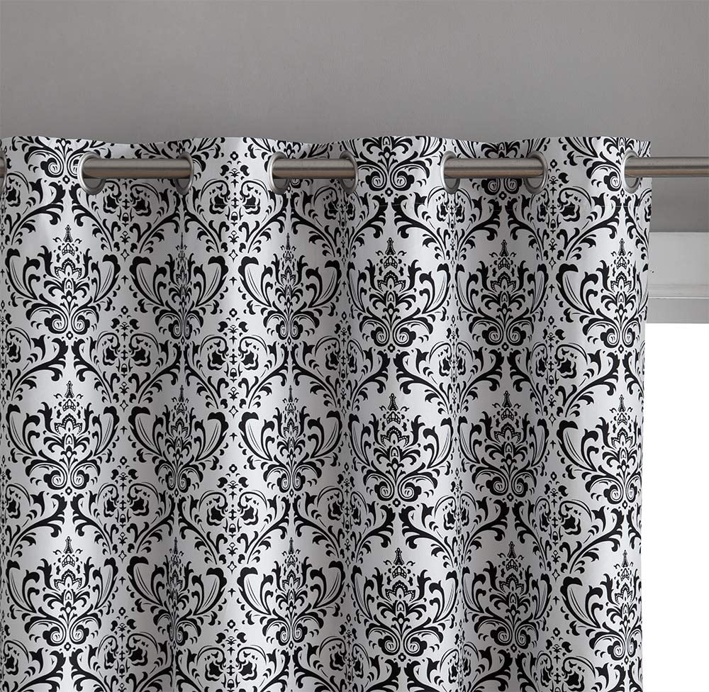 THD Damask Print 100% Full Blackout Grommet Window Curtain Panels Noise Reduction, Room ...