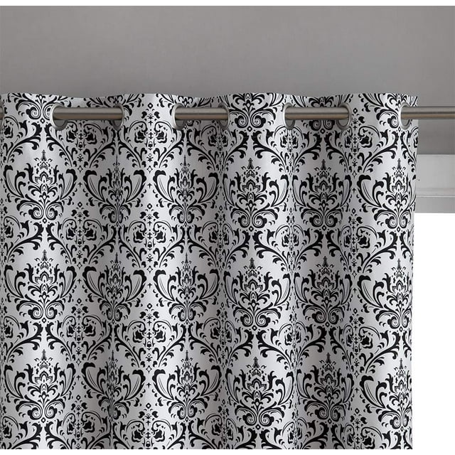 THD Damask Print 100% Full Blackout Grommet Window Curtain Panels Noise Reduction, Room ...