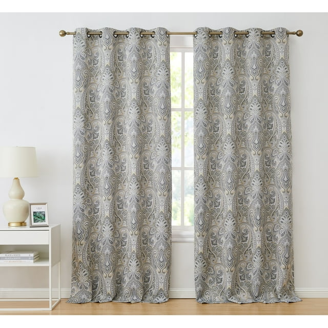 THD France Paisley Print Damask Energy Efficient Room Darkening Grommet Window Curtain Panels ...