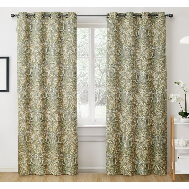 THD France Paisley Print Damask Energy Efficient Room Darkening Grommet Window Curtain Panels ...