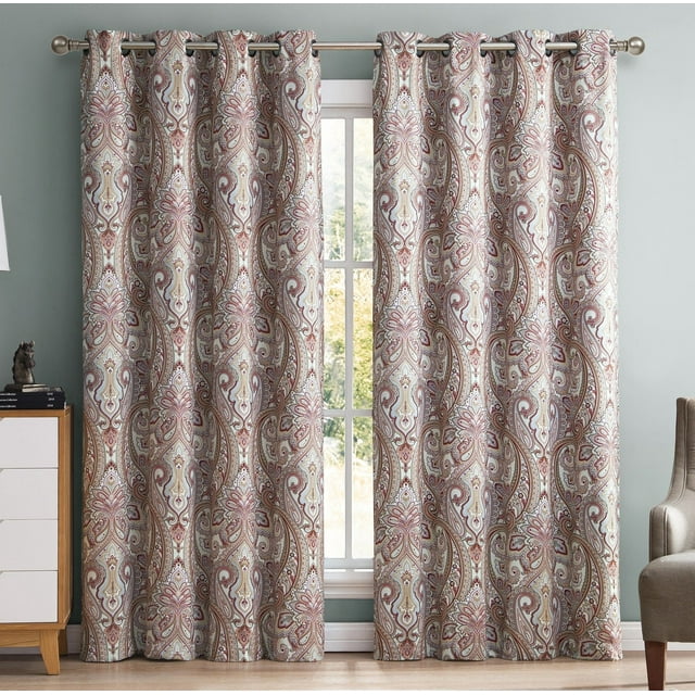 THD France Paisley Print Damask Energy Efficient Room Darkening Grommet Window Curtain Panels ...