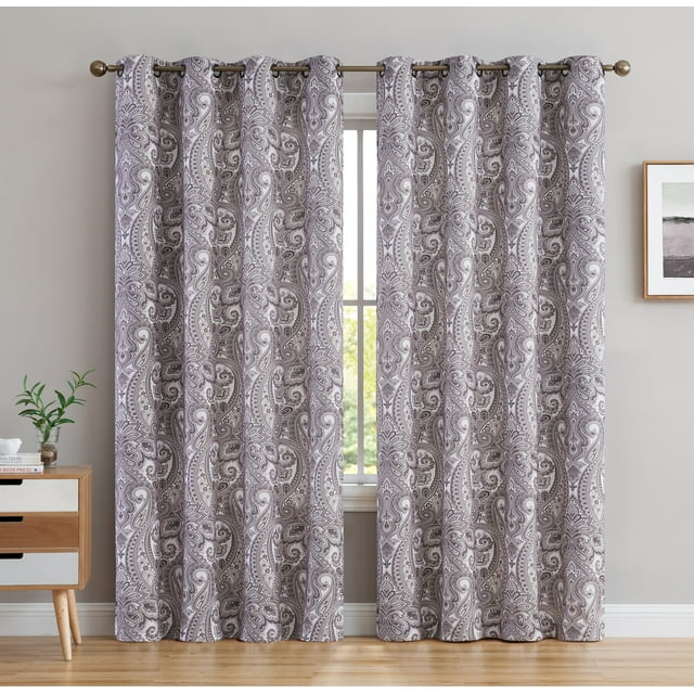 THD France Paisley Print Damask Energy Efficient Room Darkening Grommet Window Curtain Panels ...