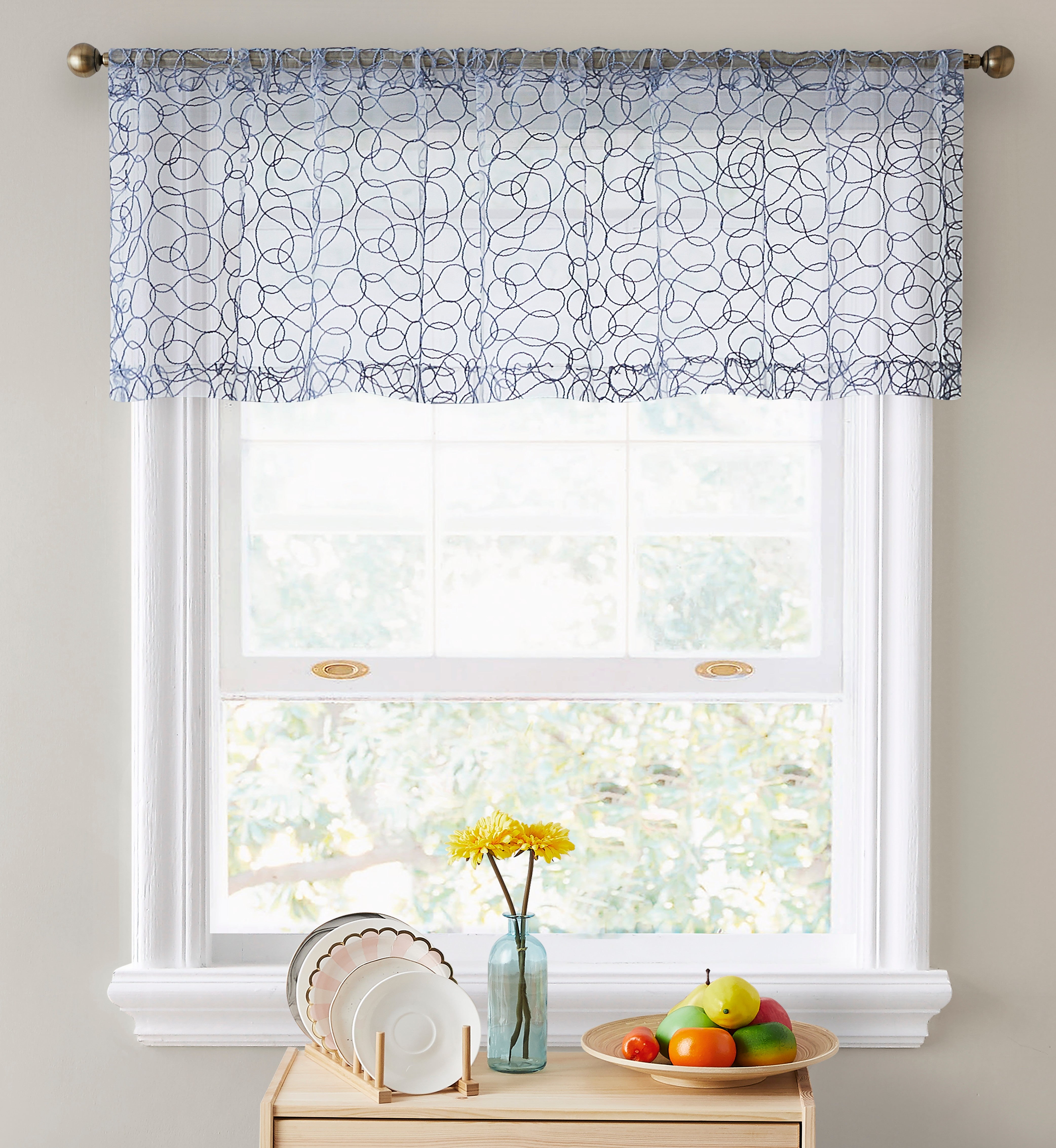 THD Francine Embroidered Sheer Voile Window Curtain Rod Pocket Valance ...