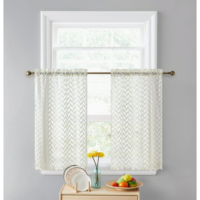 THD Herringbone Lace Sheer Rod Pocket Cafe Tiers - Set of 2 - Walmart.com