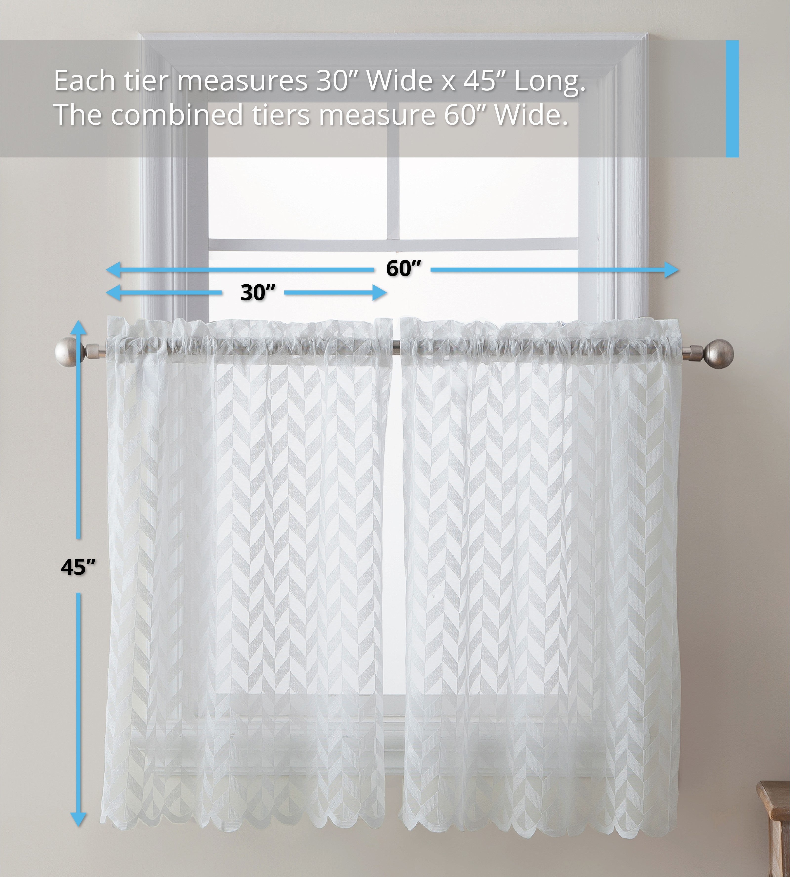 THD Herringbone Lace Sheer Rod Pocket Cafe Tiers - Set of 2 - Walmart.com