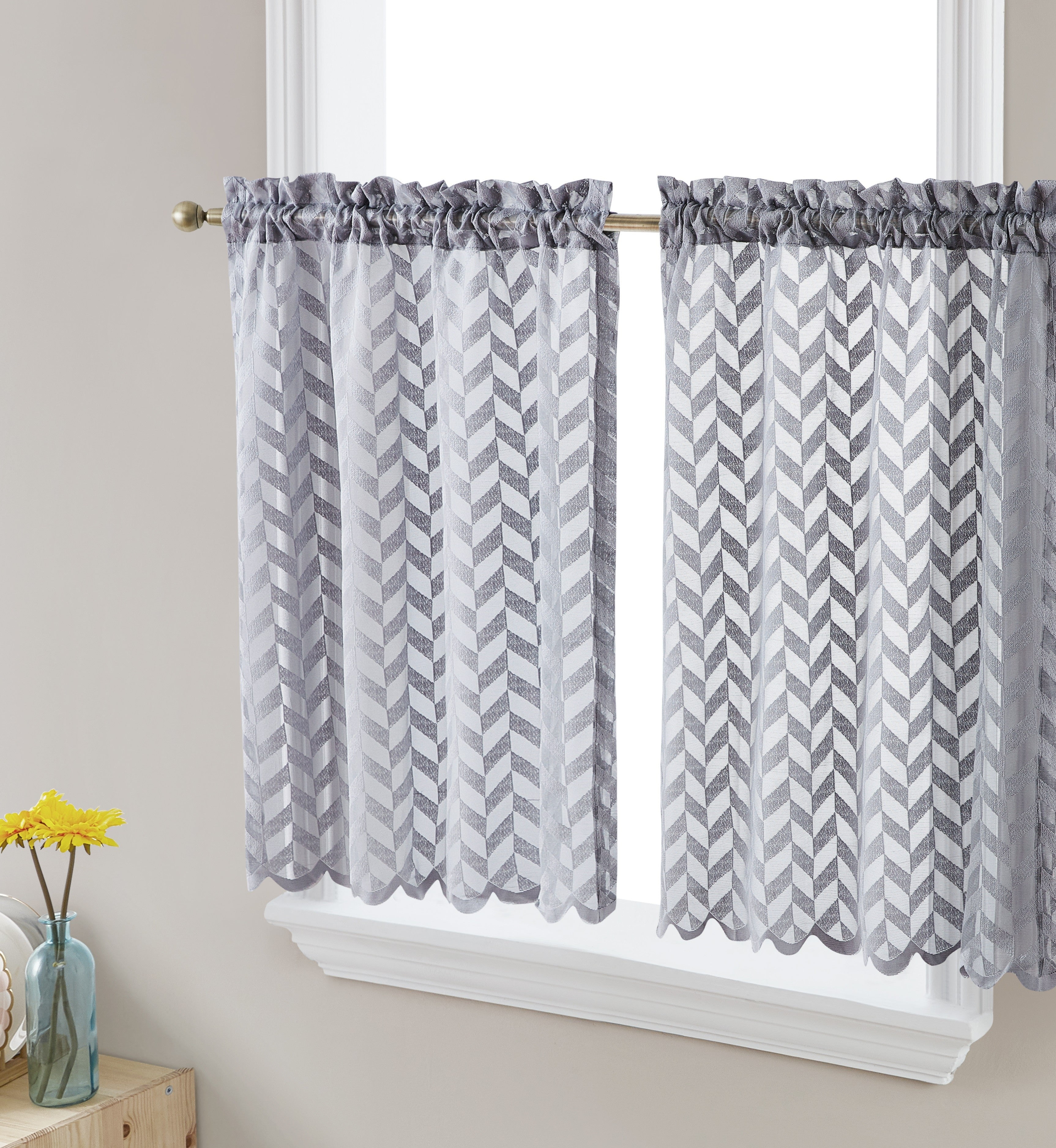 THD Herringbone Lace Sheer Rod Pocket Cafe Tiers - Set of 2 - Walmart.com