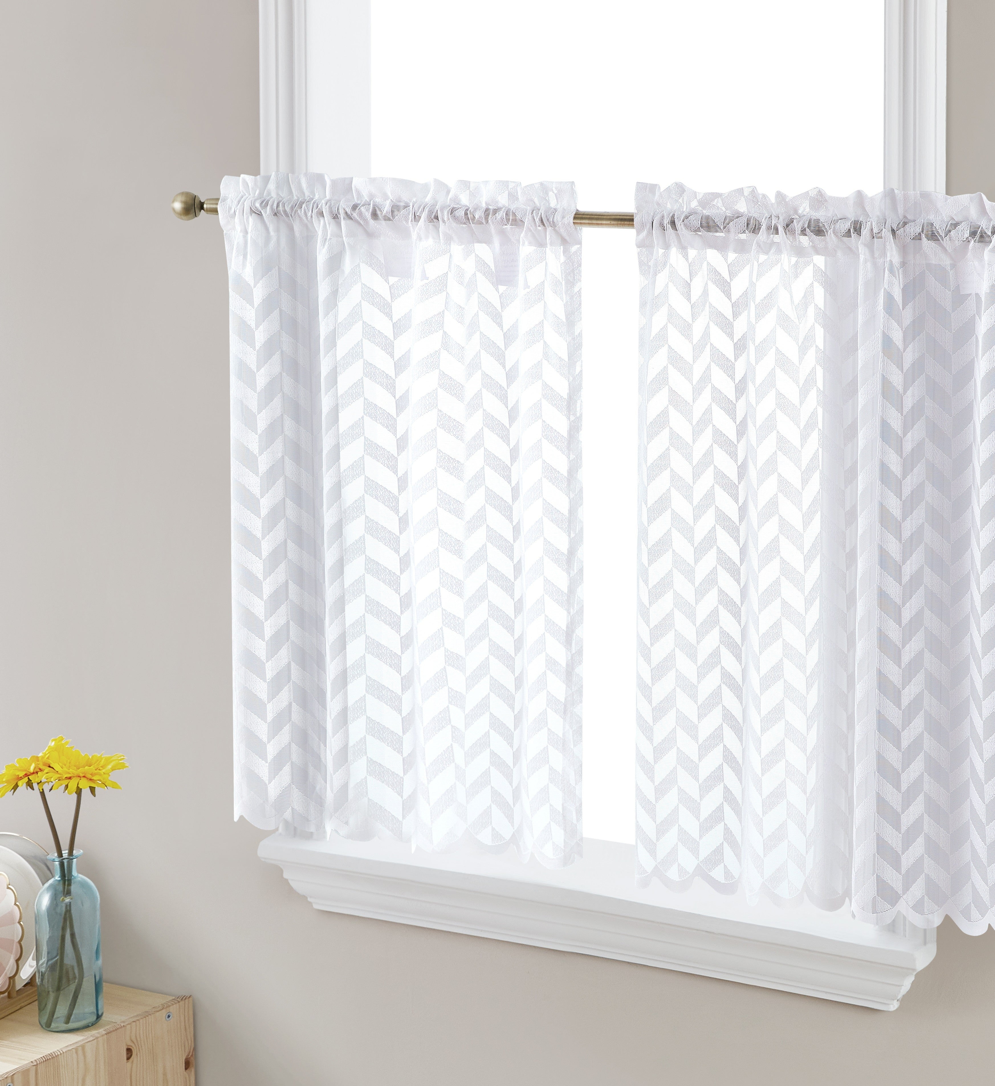 THD Herringbone Lace Sheer Rod Pocket Cafe Tiers - Set of 2 - Walmart.com