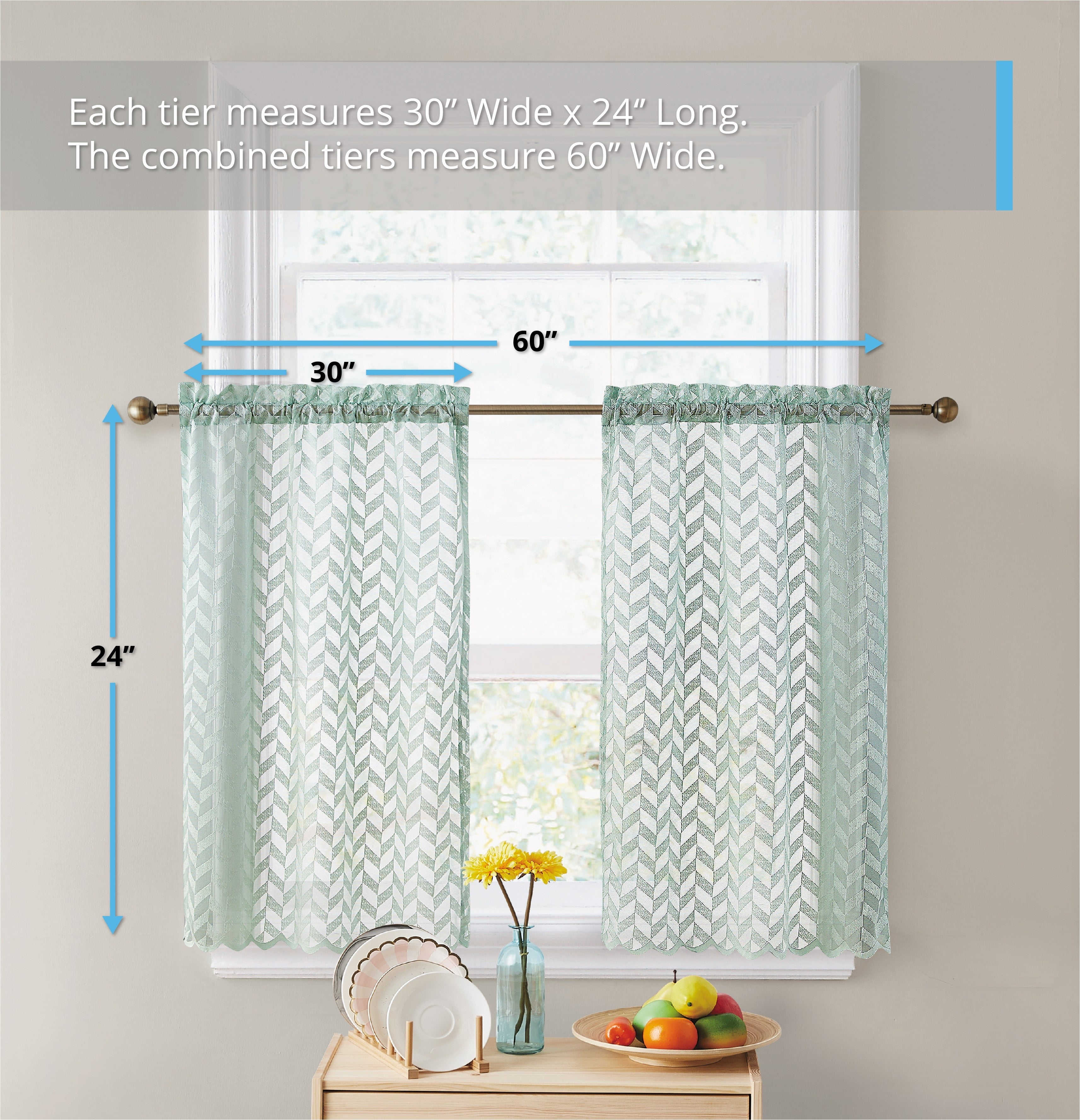 THD Herringbone Lace Sheer Rod Pocket Cafe Tiers - Set of 2 - Walmart.com