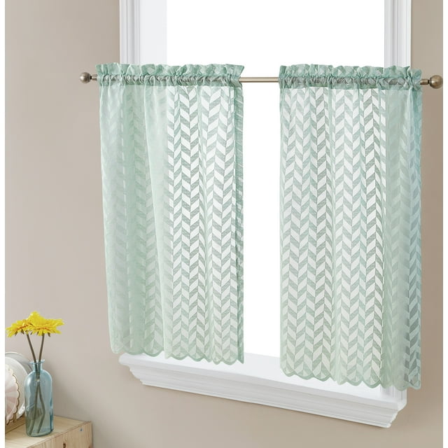 THD Herringbone Lace Sheer Rod Pocket Cafe Tiers - Set of 2 - Walmart.com
