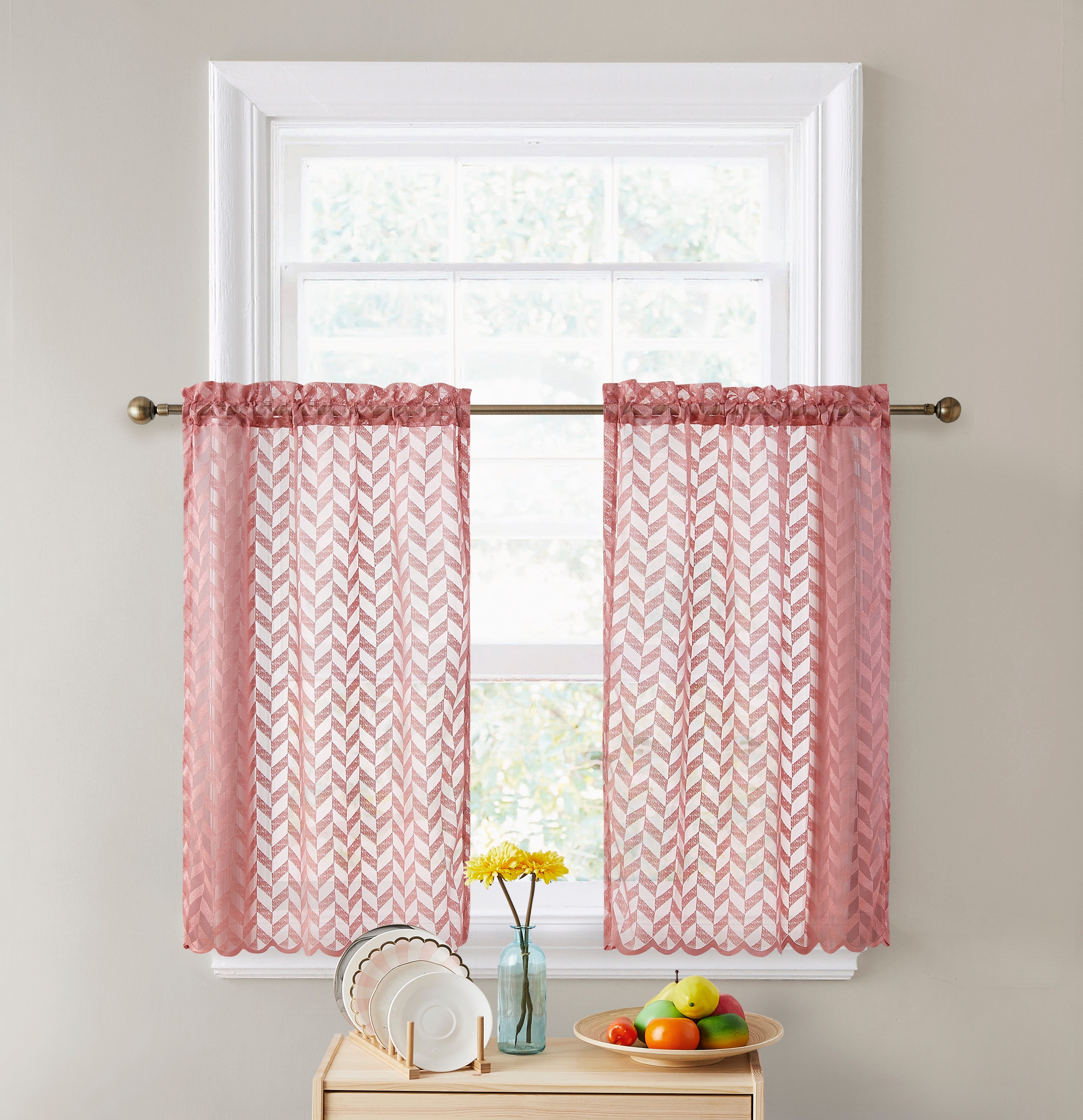 THD Herringbone Lace Sheer Rod Pocket Cafe Tiers - Set of 2 - Walmart.com