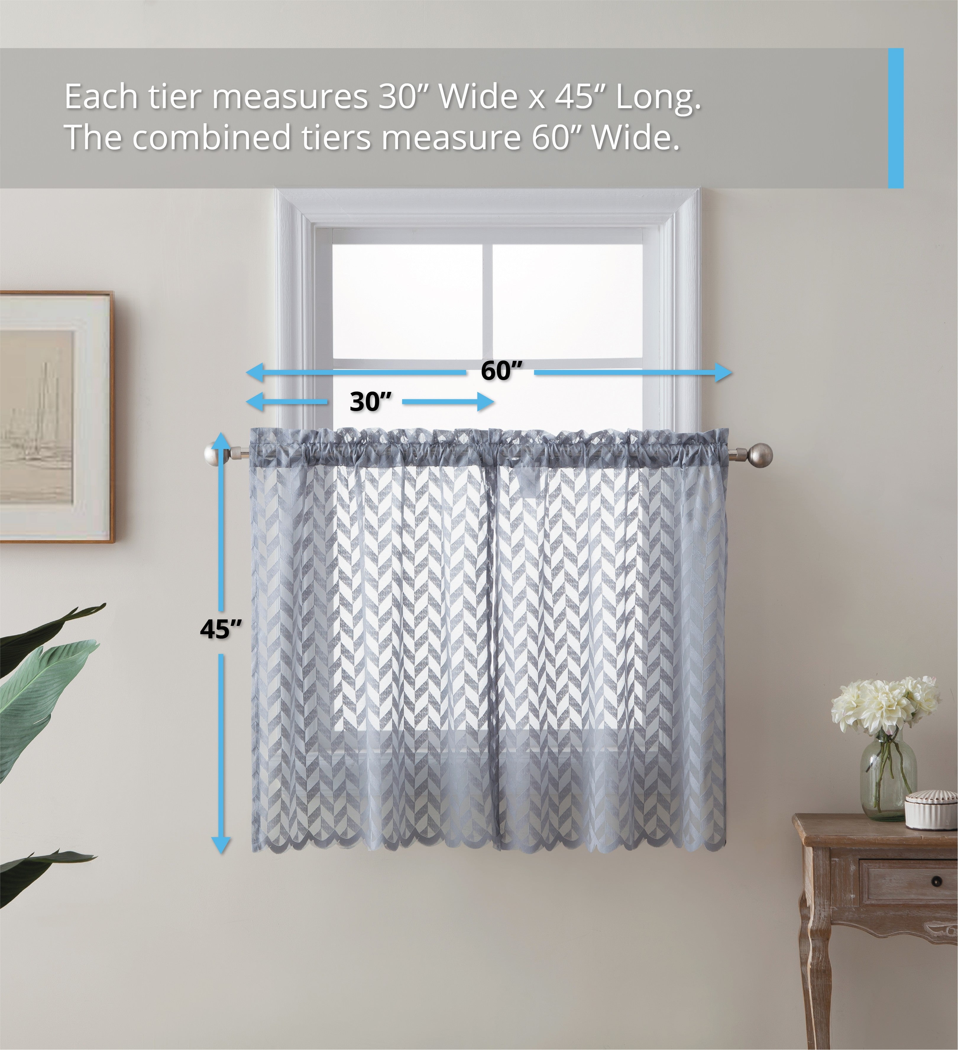 THD Herringbone Lace Sheer Rod Pocket Cafe Tiers - Set of 2 - Walmart.com