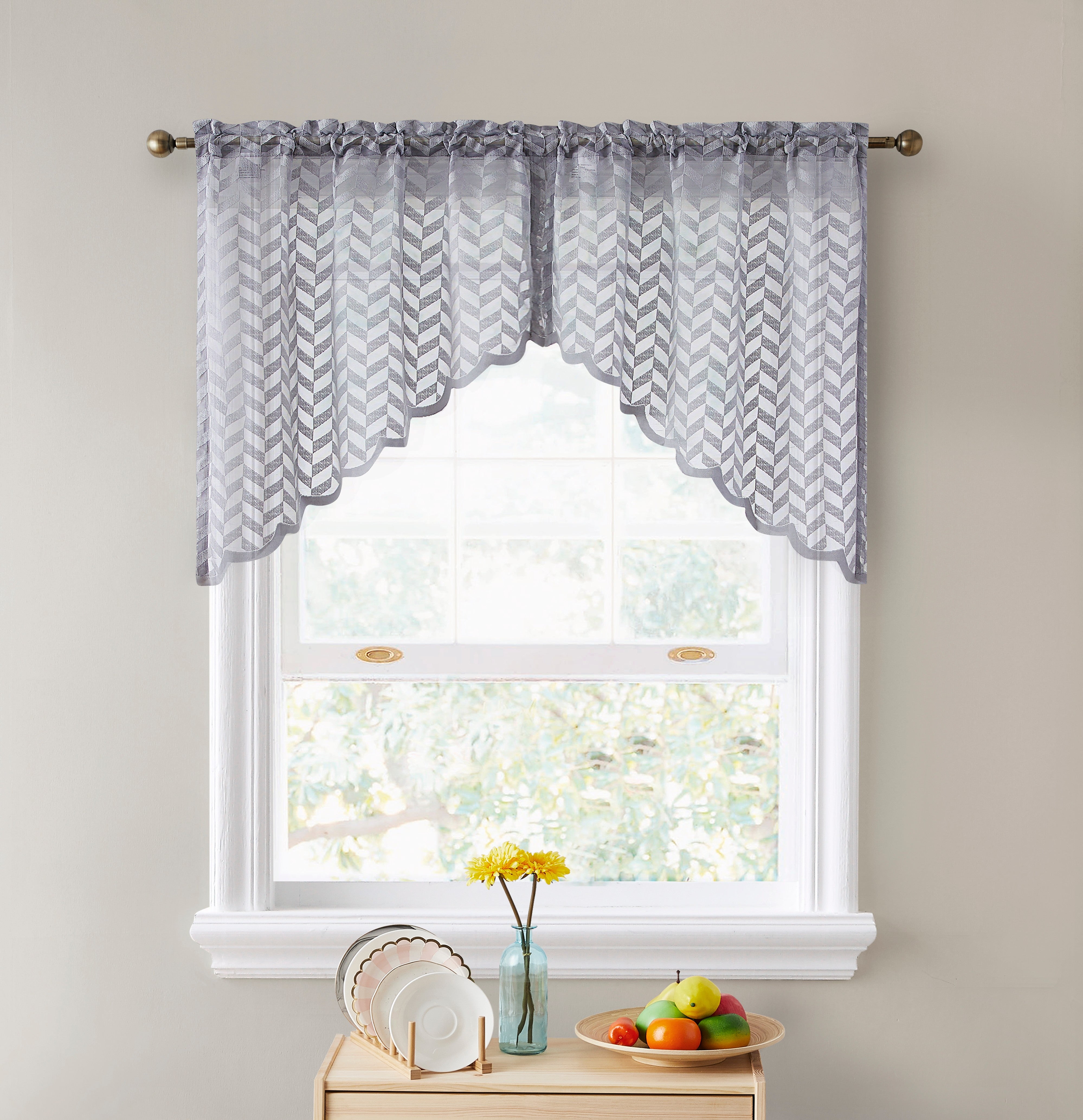 THD Herringbone Lace Sheer Rod Pocket Curtain Swags - Set of 2 ...