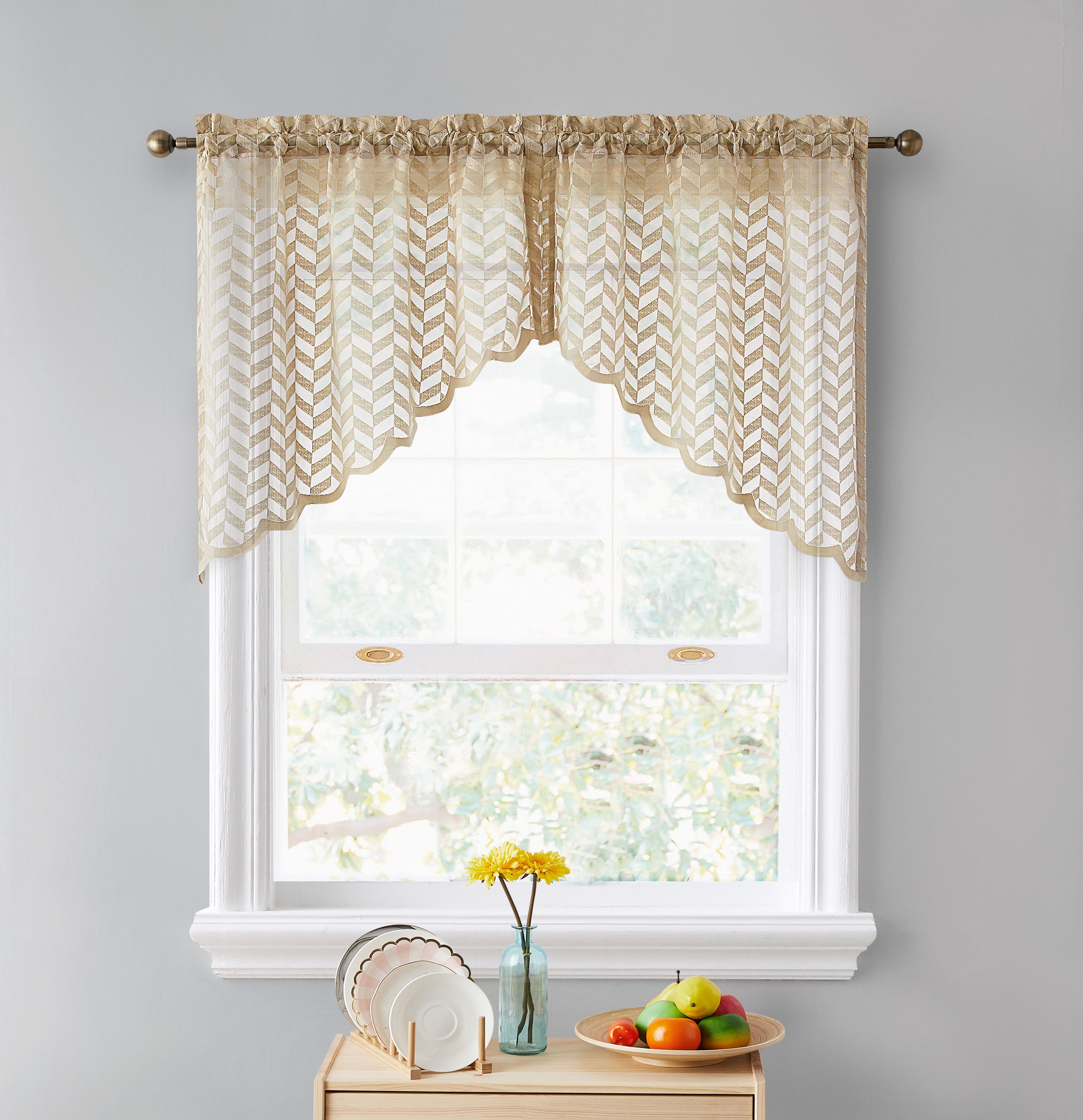 THD Herringbone Lace Sheer Rod Pocket Curtain Swags - Set of 2 ...