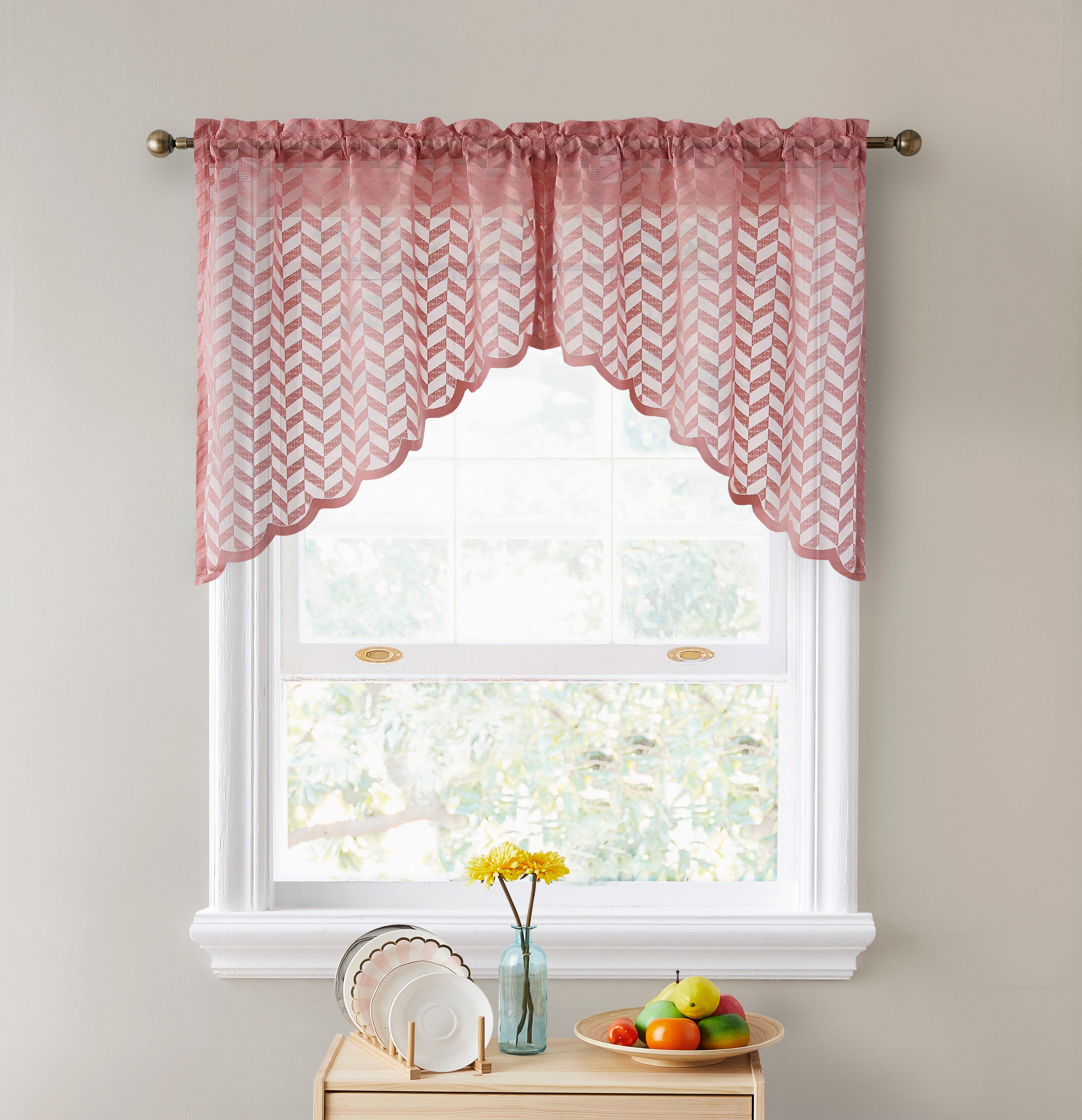 THD Herringbone Lace Sheer Rod Pocket Curtain Swags - Set of 2 ...