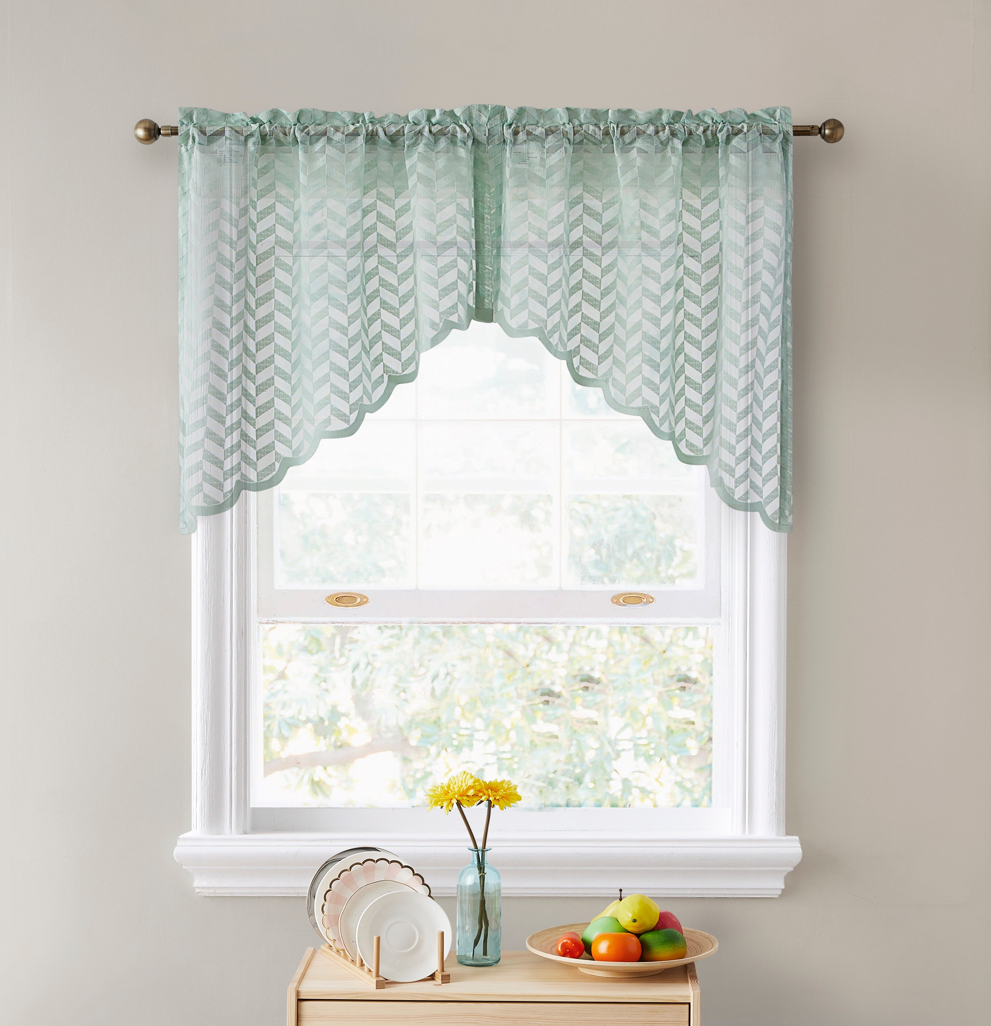THD Herringbone Lace Sheer Rod Pocket Curtain Swags - Set of 2 ...
