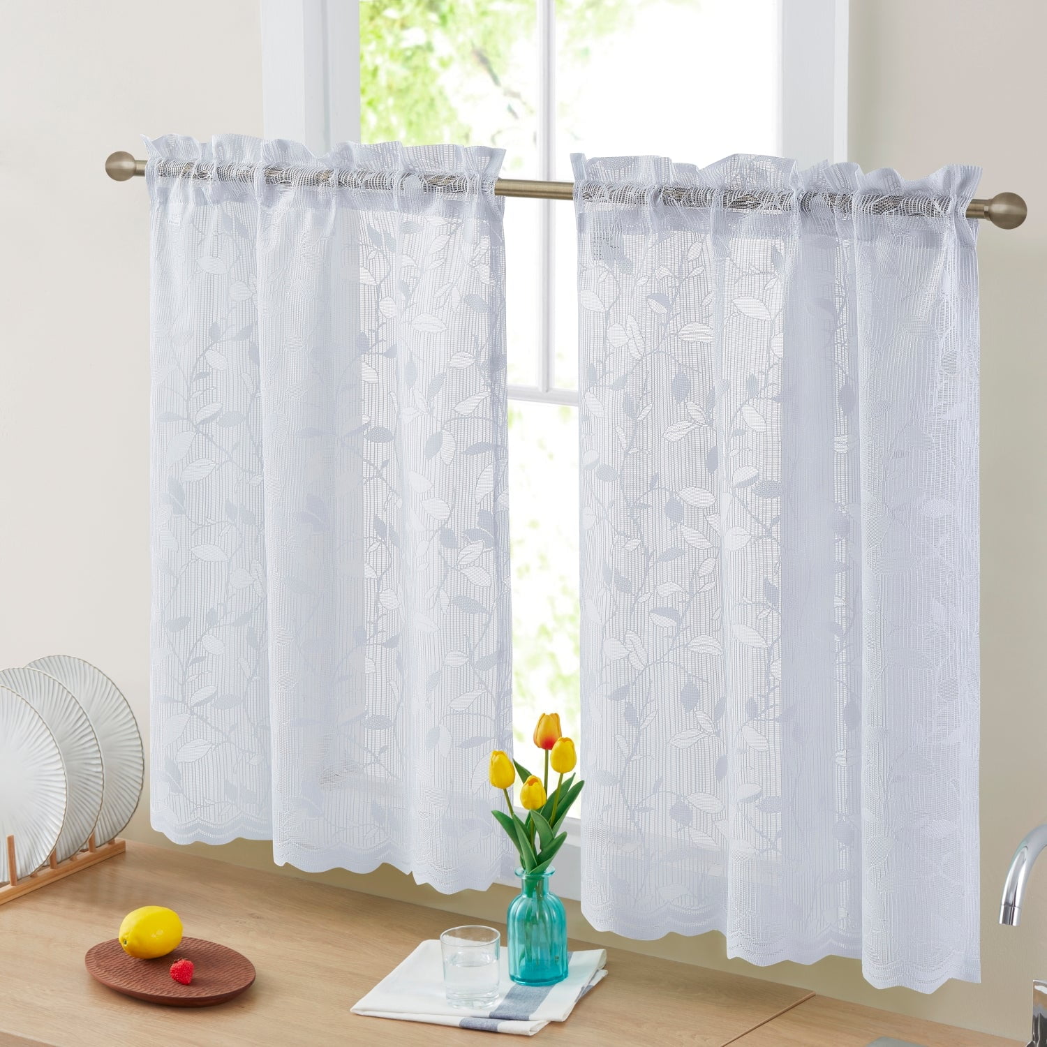 THD Jayce Lace Sheer Kitchen Cafe Curtain Tiers - 30 W x 36 L Inch ...