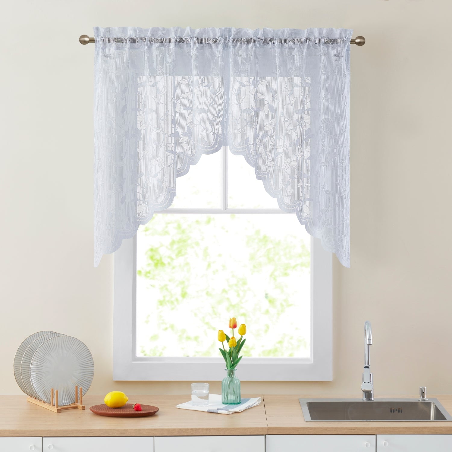 THD Jayce Semi Sheer Kitchen Swag Curtain Panels - Rod Pocket for Small ...