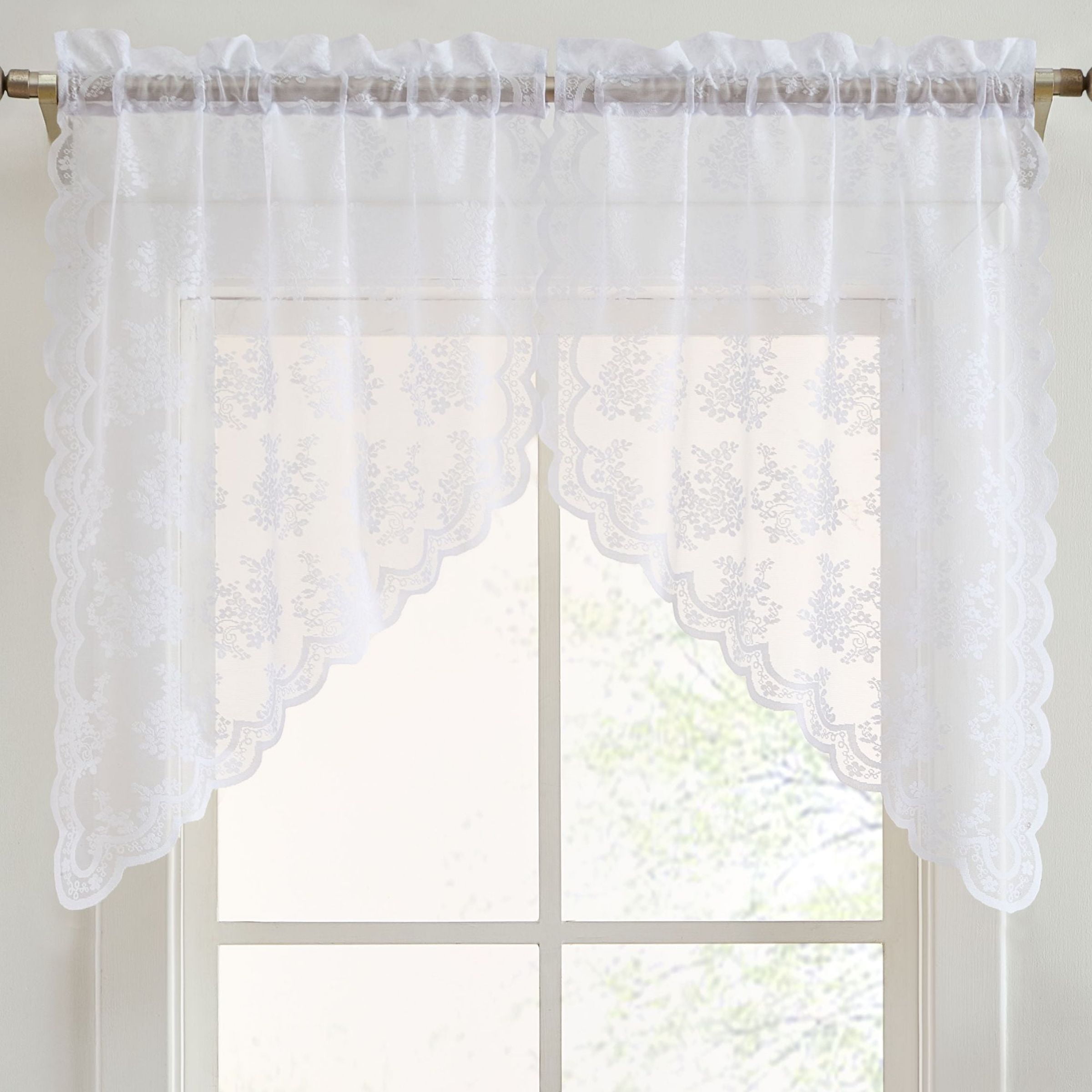 THD Joelle Floral Rod Pocket Lace Short Cafe Swags for Small Windows ...