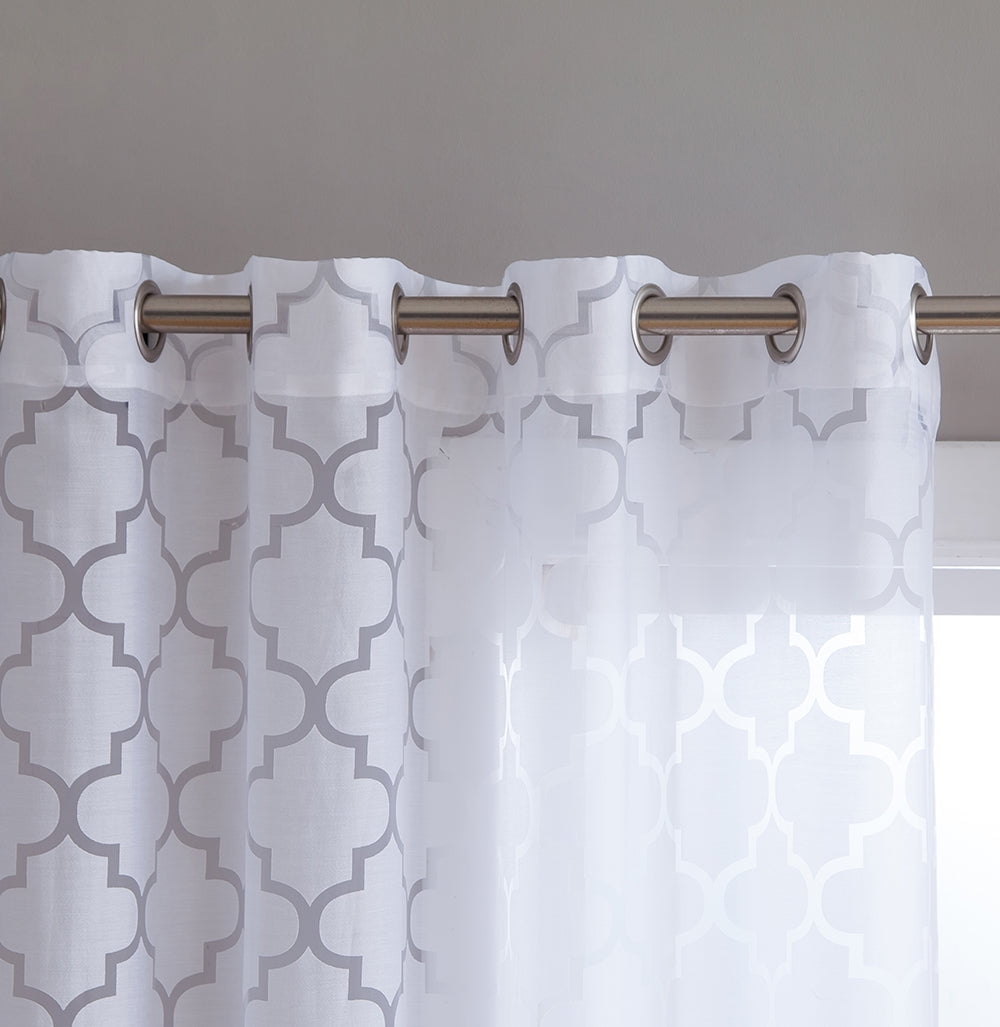 THD Lattice Burnout Geometric Sheer Voile Grommet Window Curtain Panels for Privacy & Natural ...