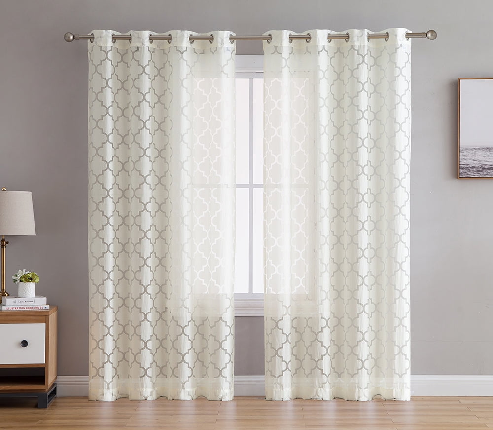 THD Lattice Burnout Geometric Sheer Voile Grommet Window Curtain Panels ...