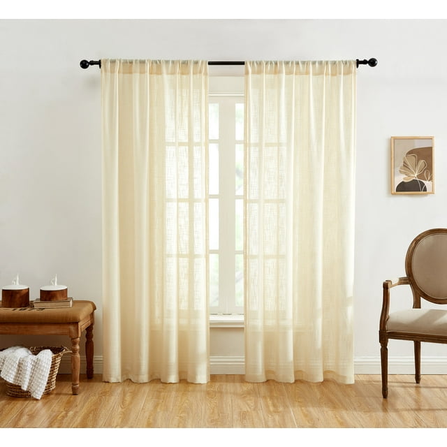 THD Lynda Faux Linen Textured Semi Sheer Window Rod Pocket Thick ...