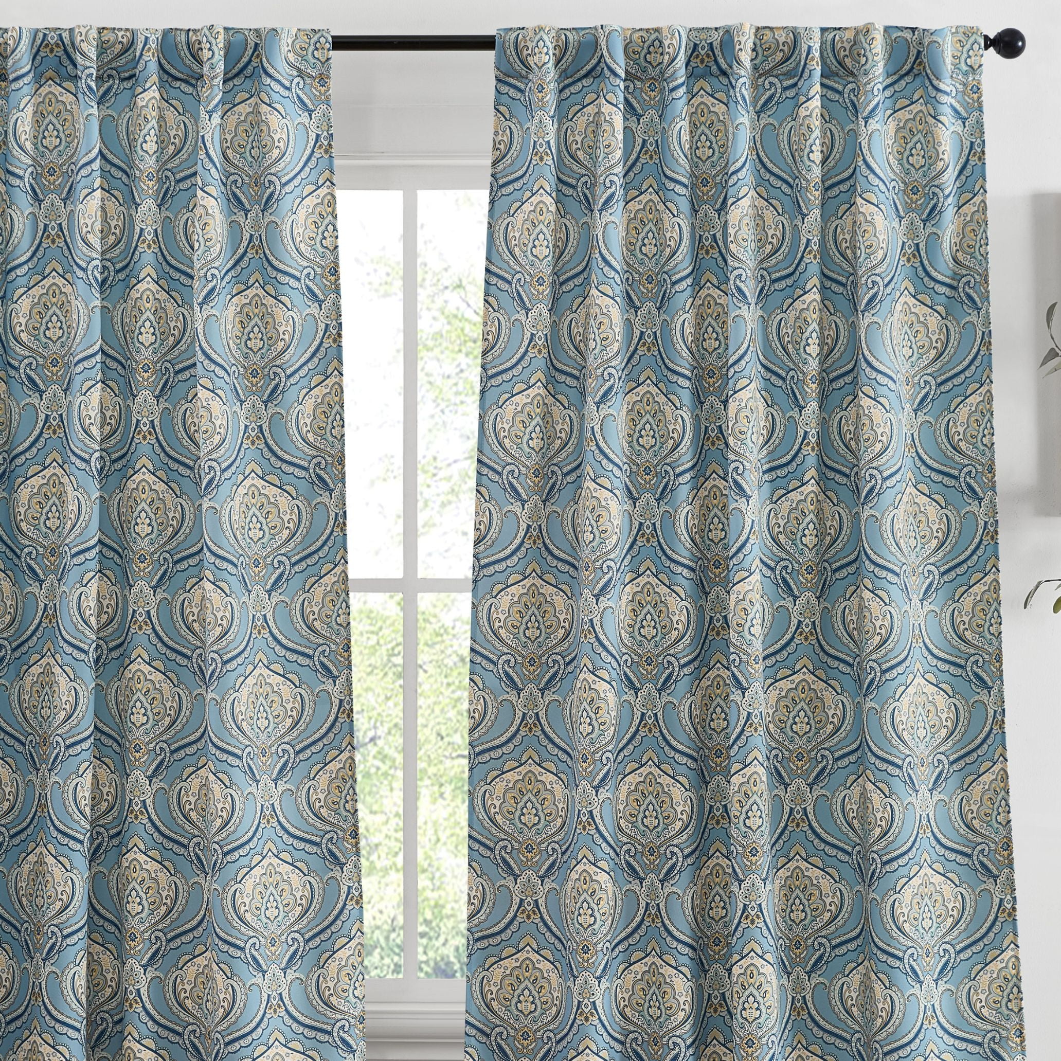 THD Matty Paisley Damask Patterned Window Back Tab Rod Pocket Curtains ...