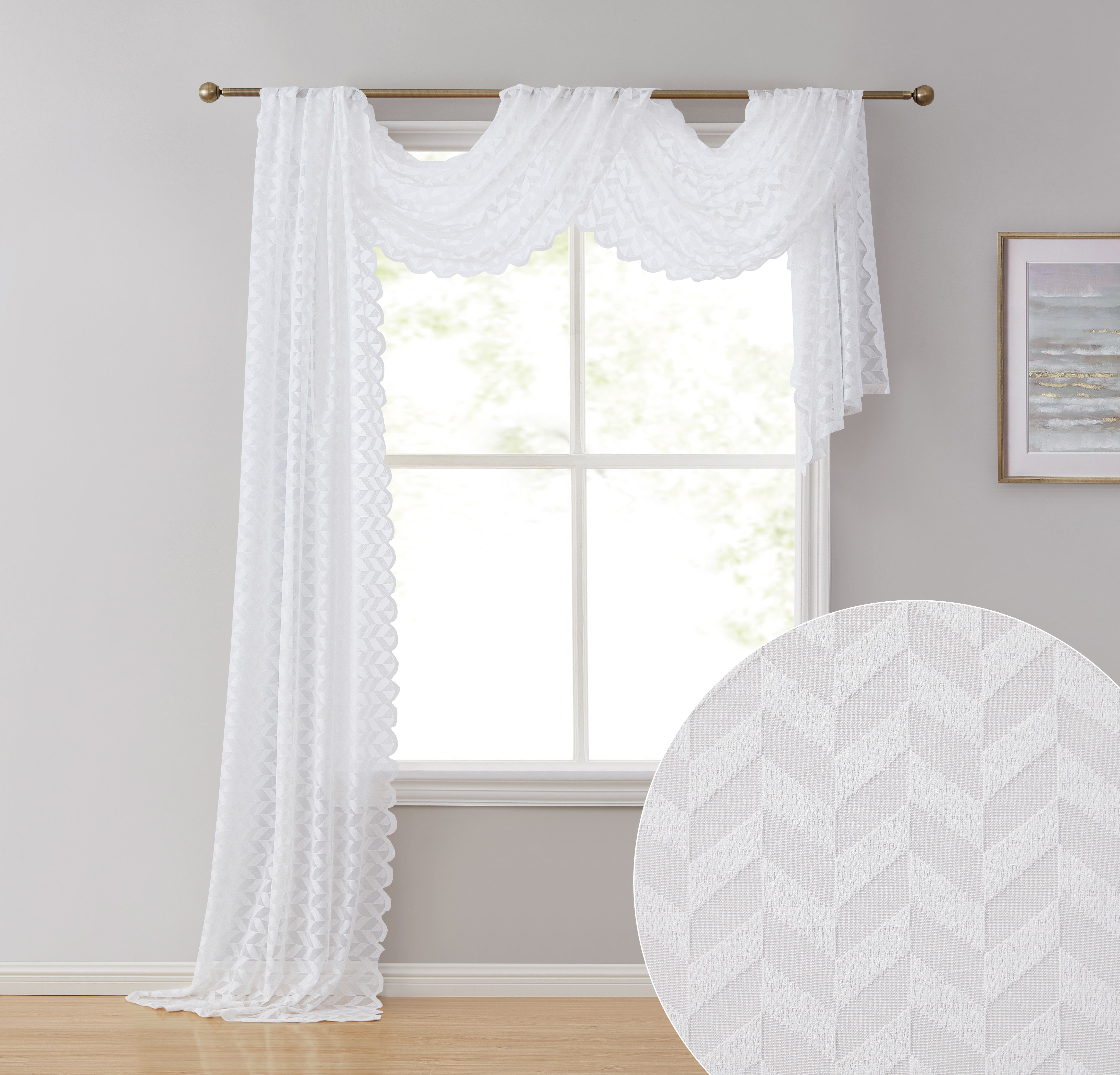 THD Monica Lace Sheer Window Curtain Scarf - Valance - 40" W x 216" L ...