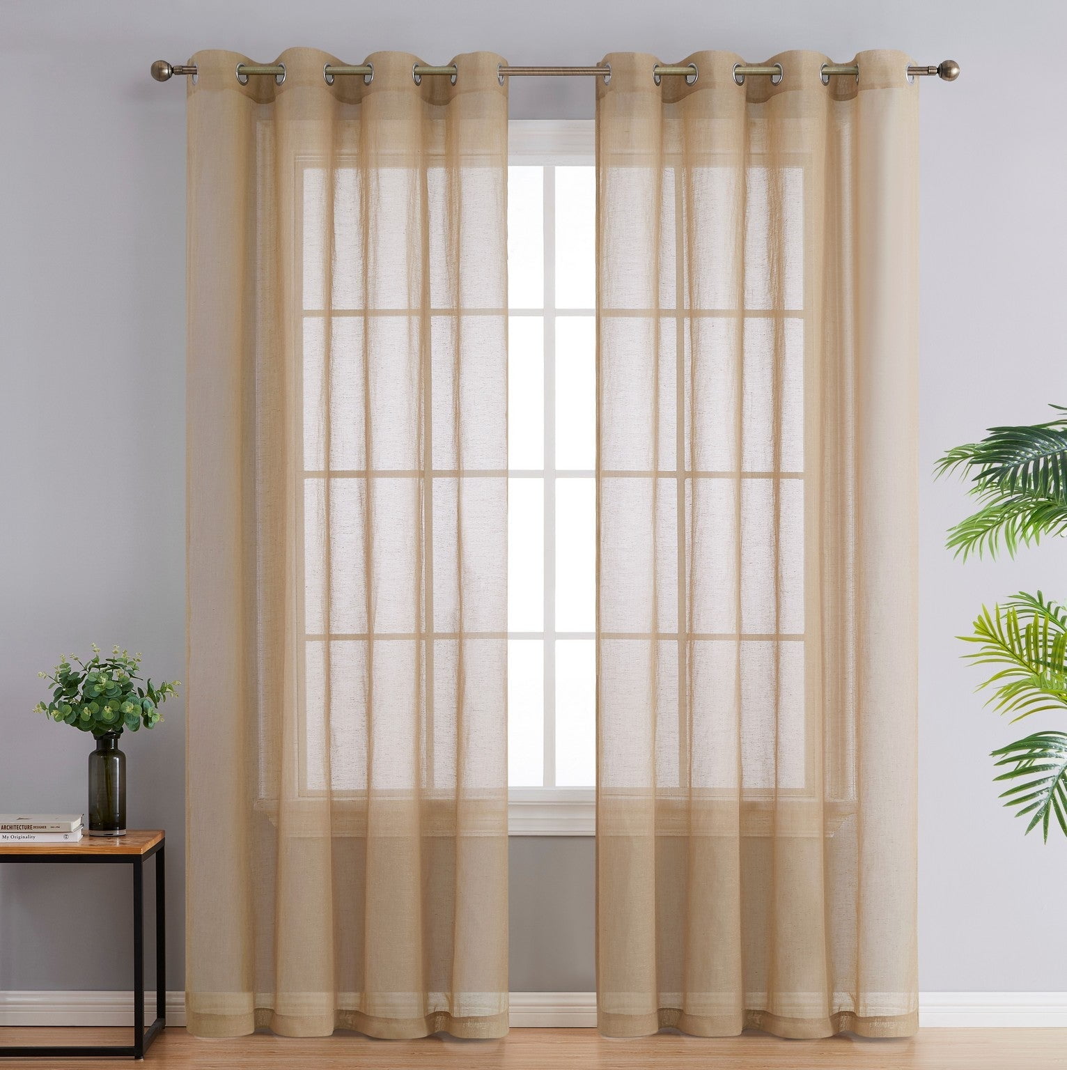 THD Natalie Faux Linen Semi Sheer Privacy Sun Light Filtering Grommet ...