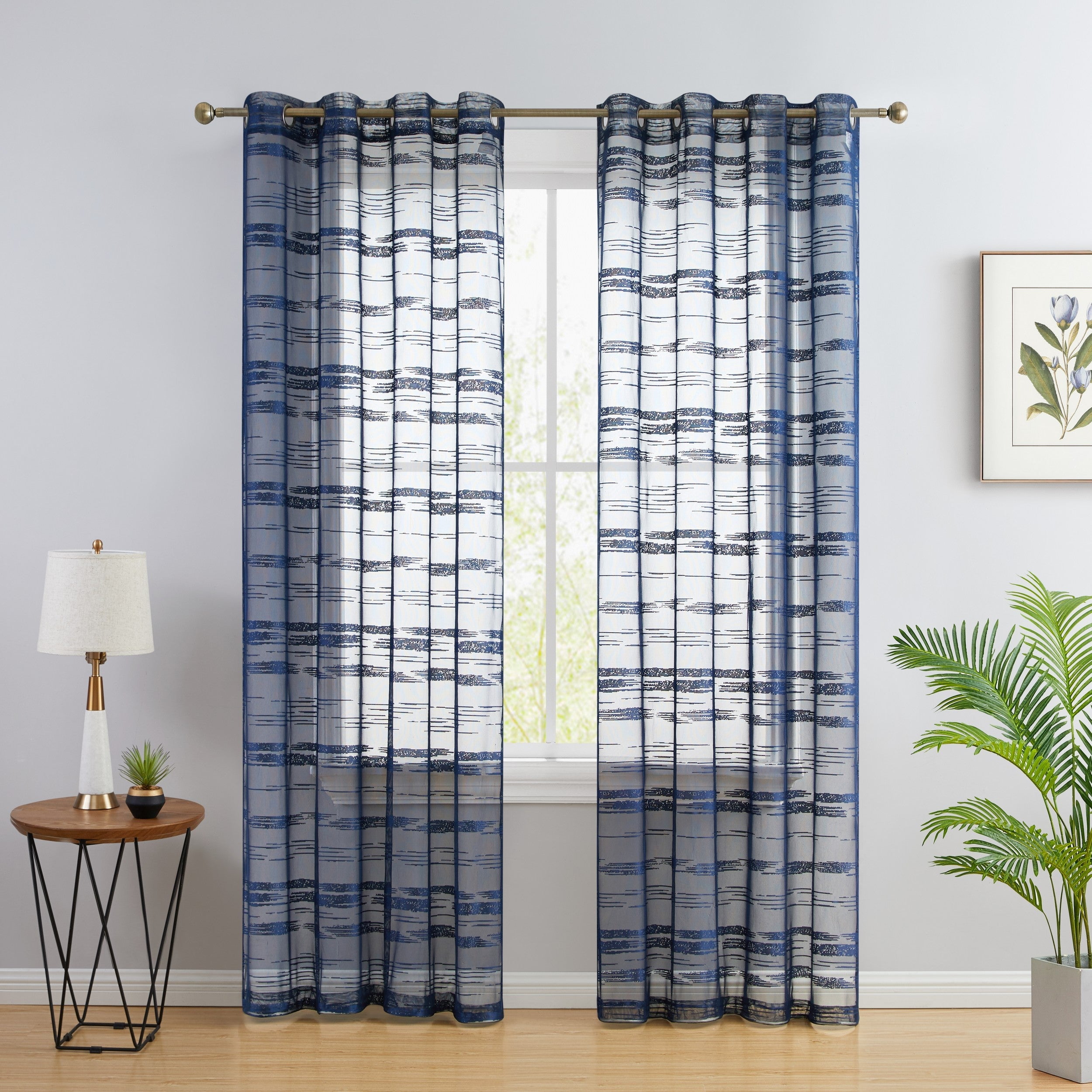 THD Parker Stripe Decorative Transparent Sheer Grommet Sunlight Window ...