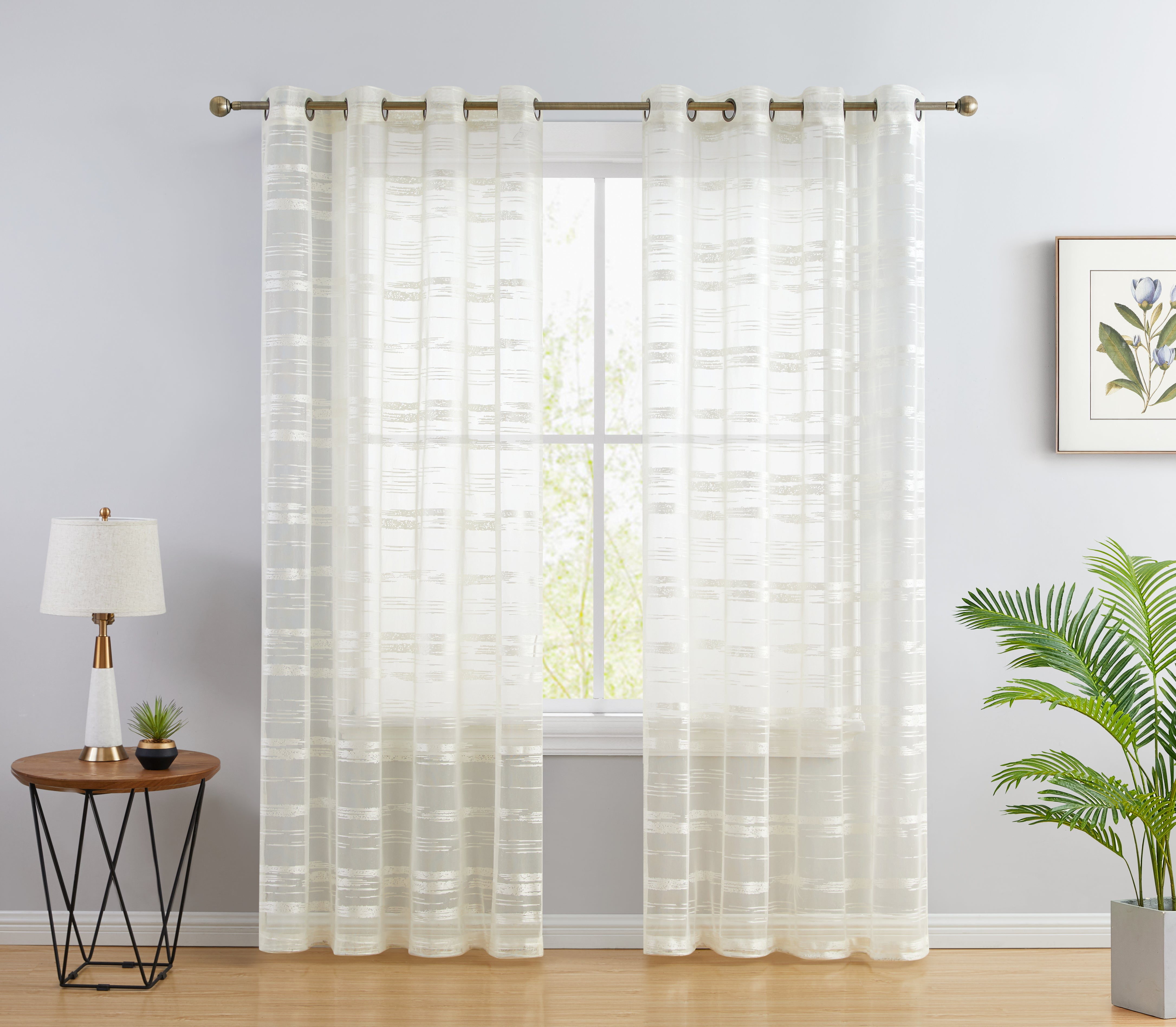 THD Parker Stripe Decorative Transparent Sheer Grommet Sunlight Window ...