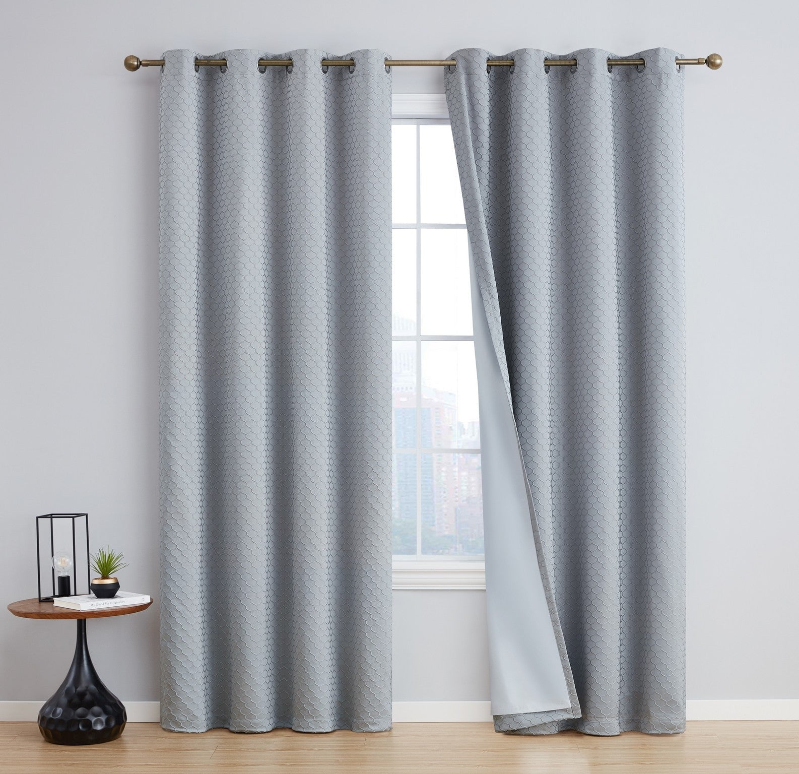 THD Passaic Geometric 100% Blackout Total Privacy Energy Efficiency Window Grommet Curtains ...