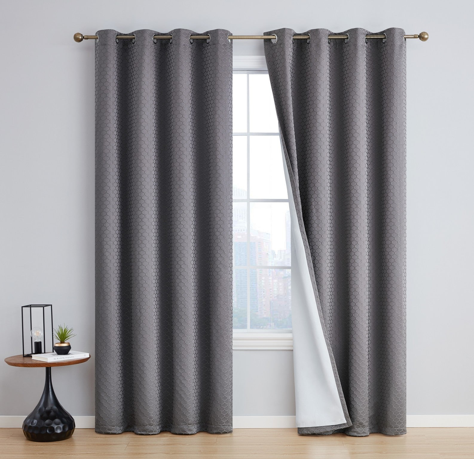 THD Passaic Geometric 100% Blackout Total Privacy Energy Efficiency Window Grommet Curtains ...