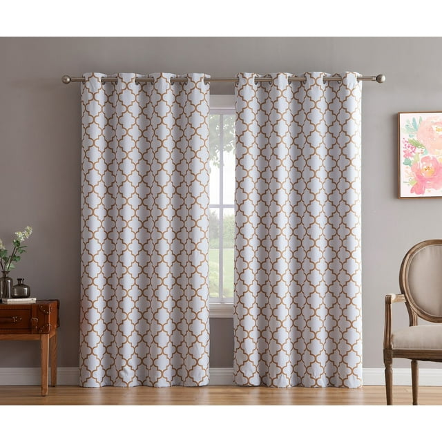 THD Royal Lattice Decorative Blackout Thermal Privacy Room Darkening Grommet Window Drapes ...