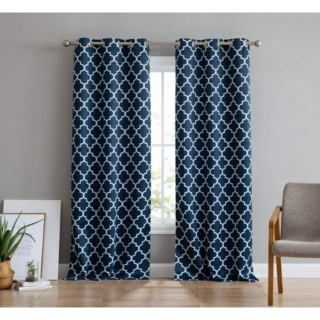 THD Royal Lattice Decorative Privacy Room Darkening Grommet Window Drapes Curtain Panels - Pair ...