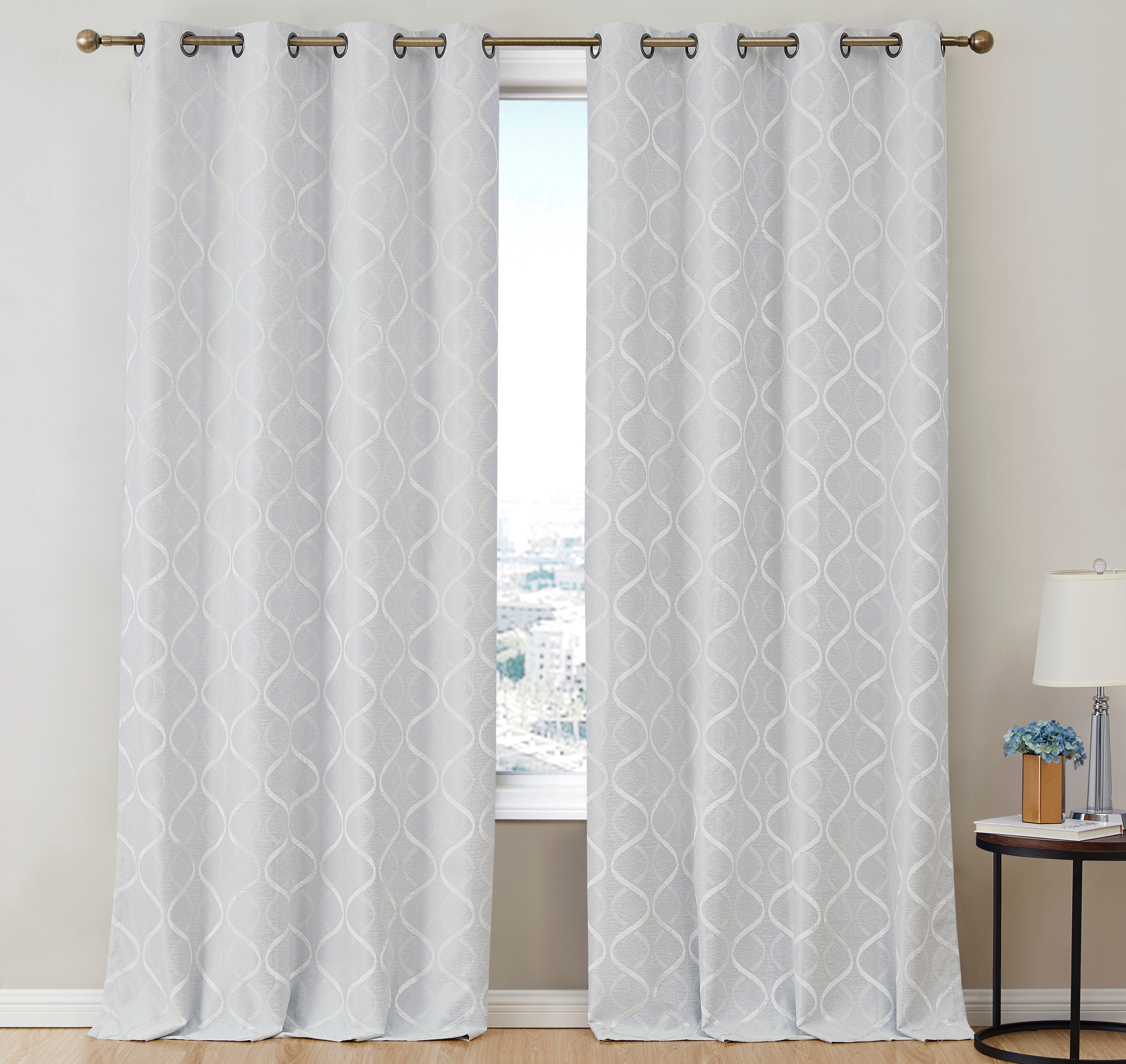 THD Light Blocking Drapes - Flocked Lattice Geometric 100% Blackout Grommet Window Panels - Pair ...