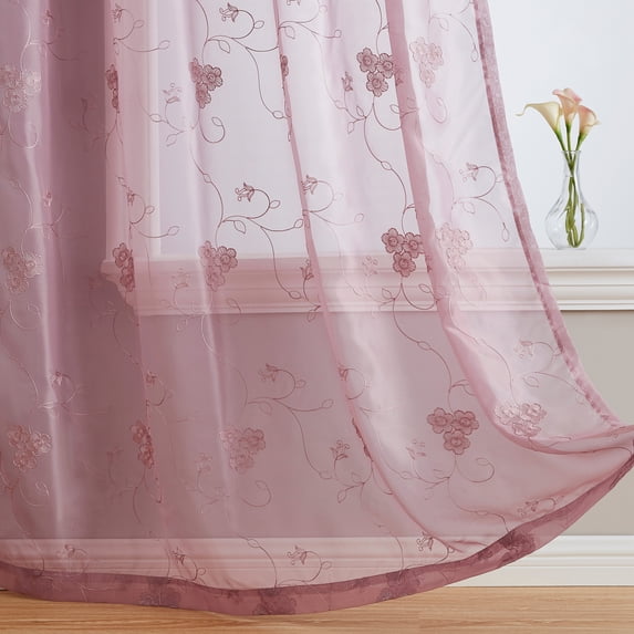 THD Savannah Floral Vine Embroidered Sheer Voile Window Curtain Drapery ...