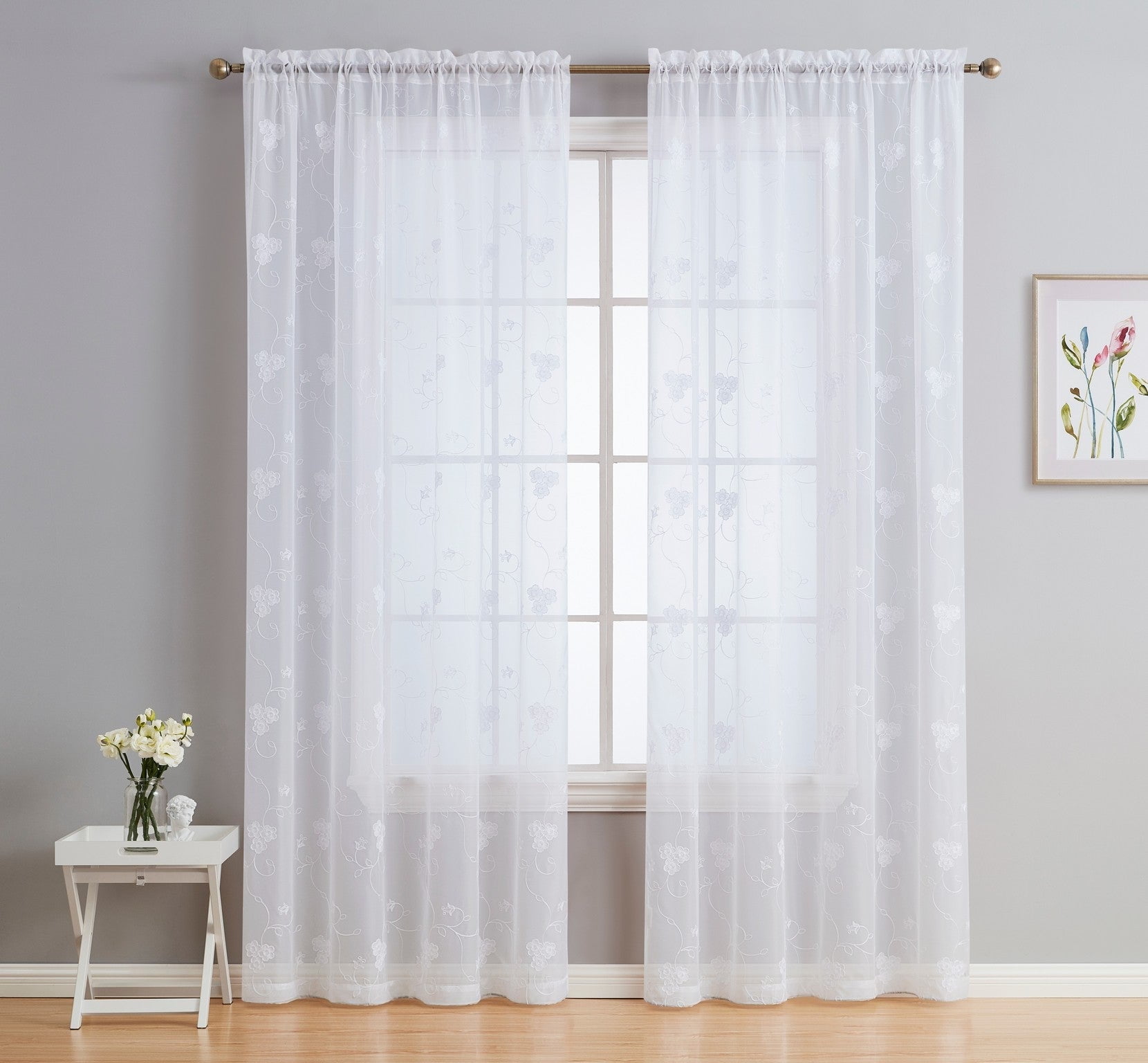 THD Savannah Floral Vine Embroidered Sheer Voile Window Curtain Drapery ...