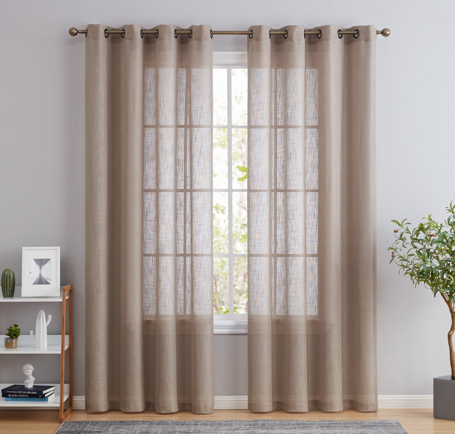 THD Serena Faux Linen Textured Semi Sheer Transparent Window Grommet ...