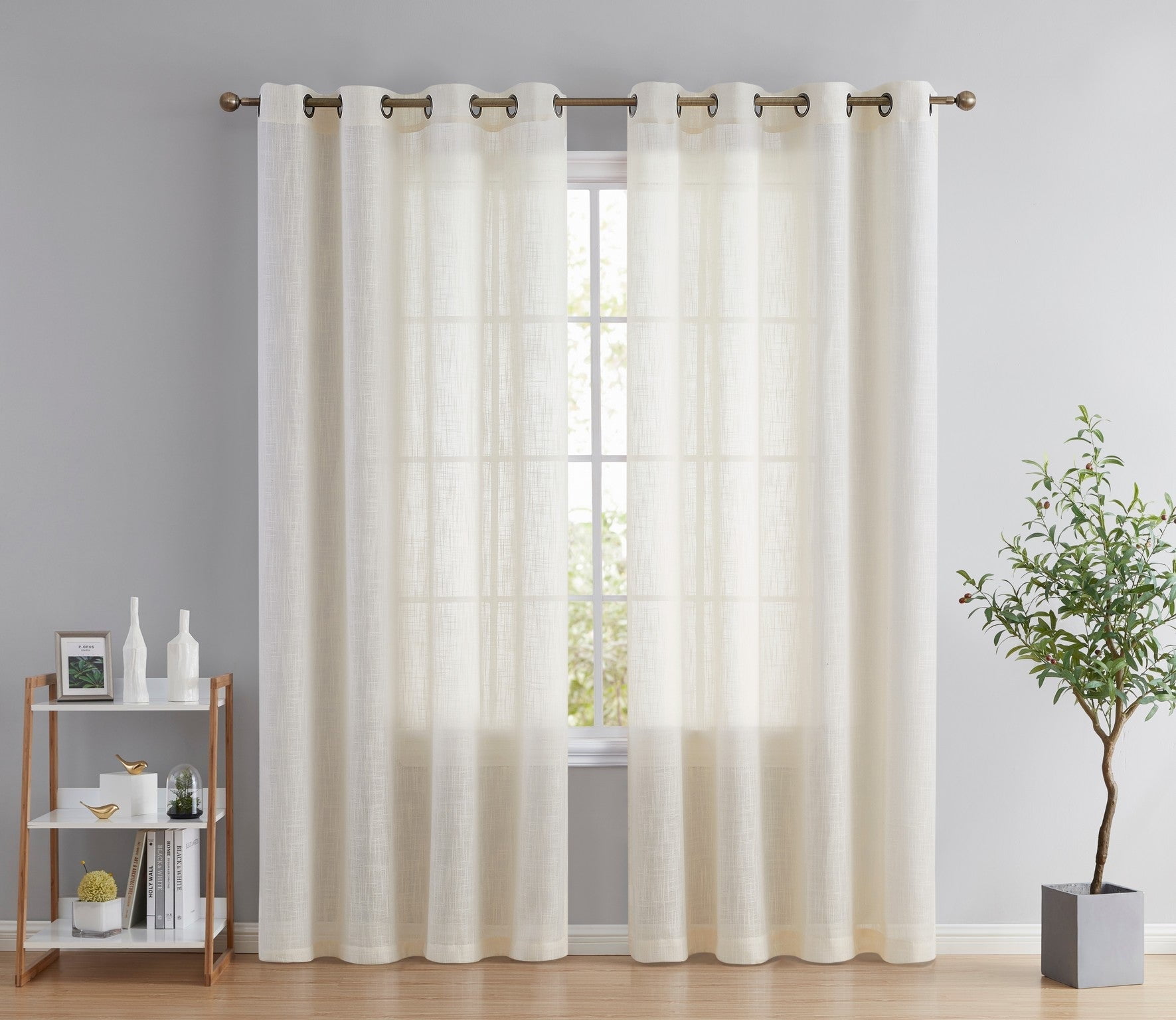 THD Serena Faux Linen Textured Semi Sheer Transparent Window Grommet ...